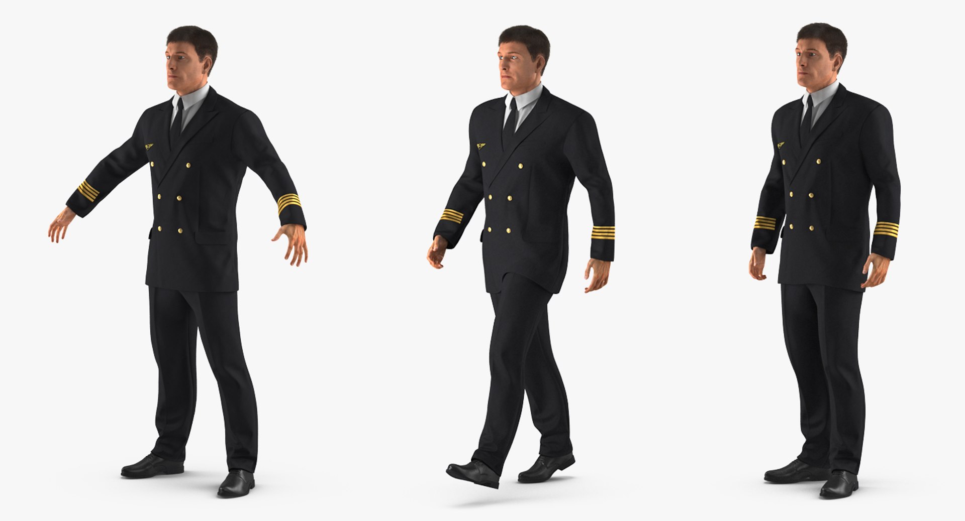 3d airline pilot hair rigged model