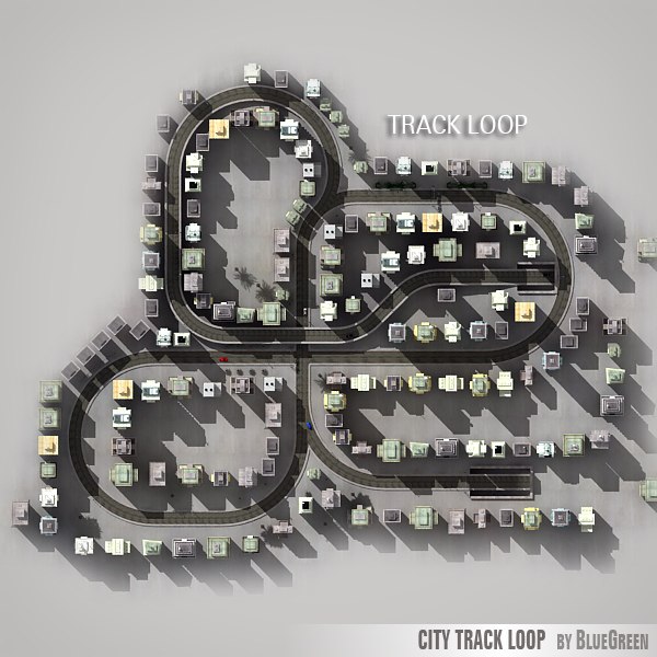 realtime city track loop 3d obj