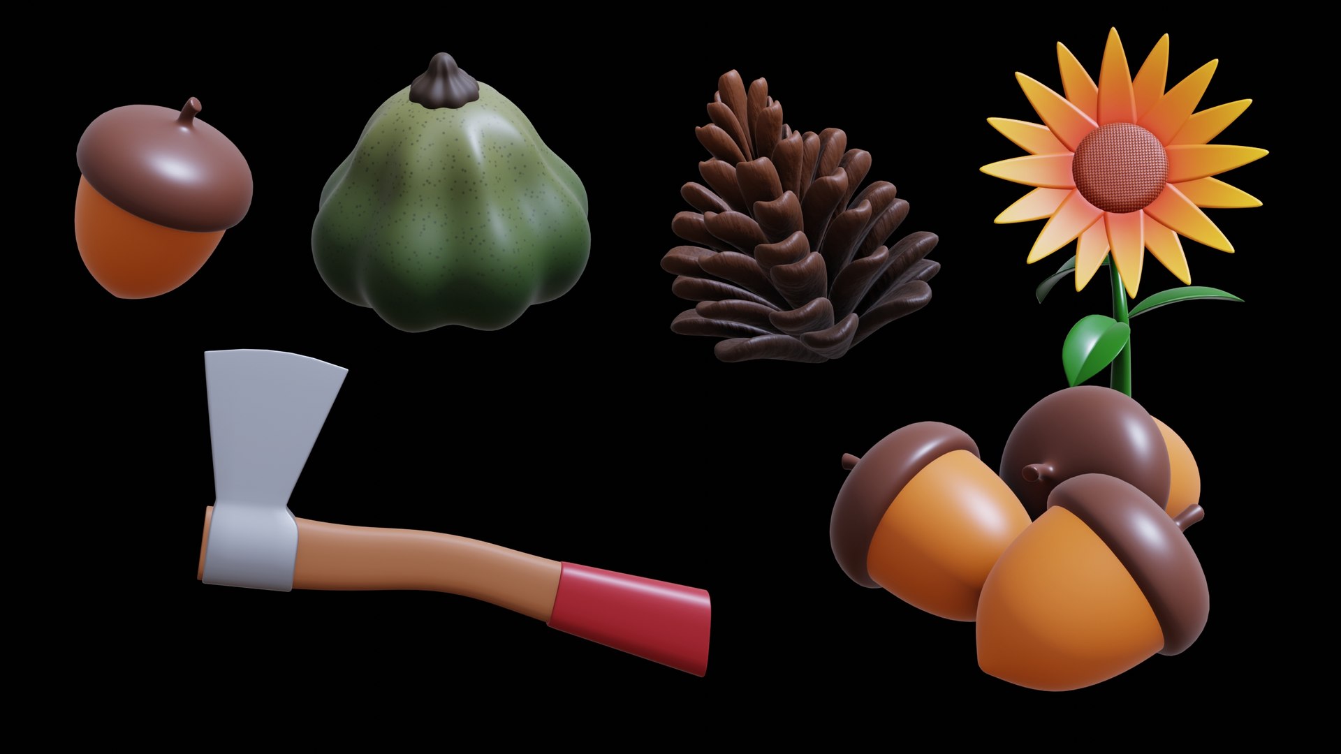 3D Model Stylized Fall Autumn Asset Pack - TurboSquid 2283088