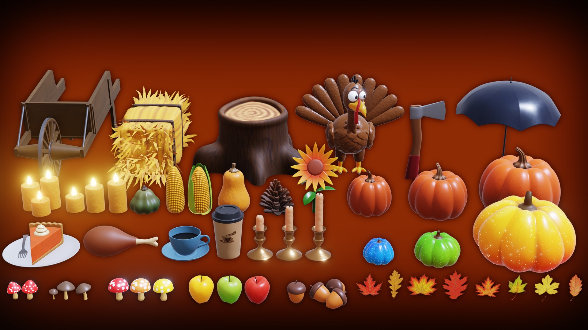 3D Model Stylized Fall Autumn Asset Pack - TurboSquid 2283088