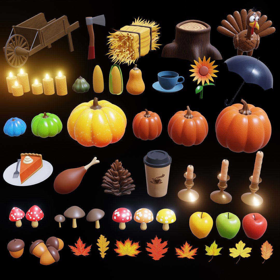 3D Model Stylized Fall Autumn Asset Pack - TurboSquid 2283088