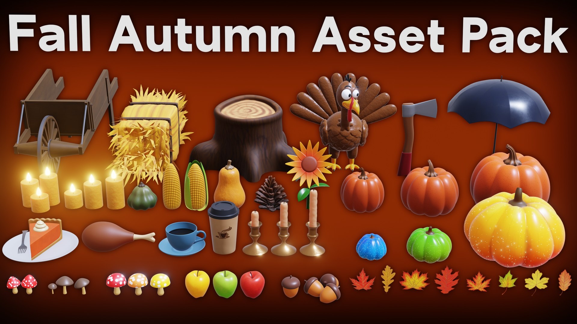 3D Model Stylized Fall Autumn Asset Pack - TurboSquid 2283088