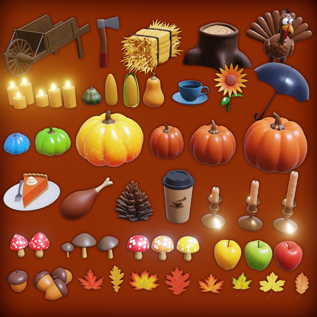 3D Model Stylized Fall Autumn Asset Pack - TurboSquid 2283088