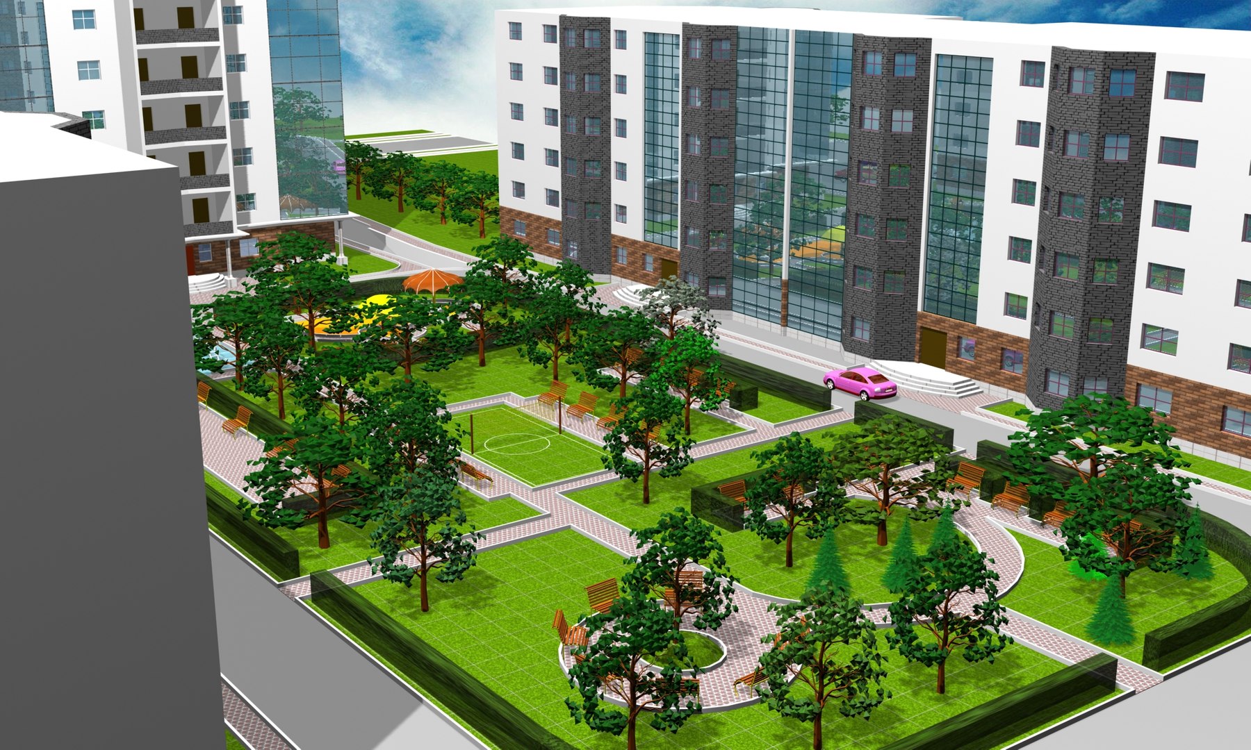 Residential Complex Landscaped Area 3d Model