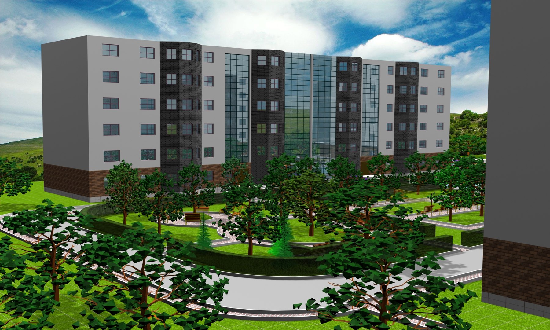 Residential Complex Landscaped Area 3d Model