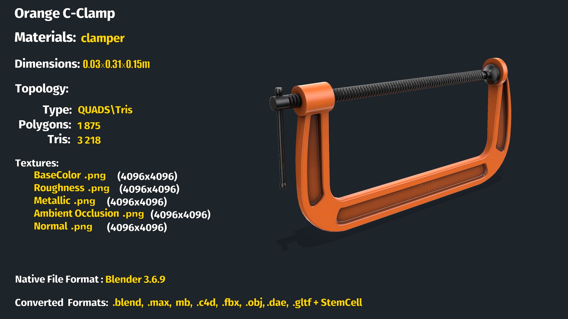 3D Orange C-Clamp Model - TurboSquid 2212857