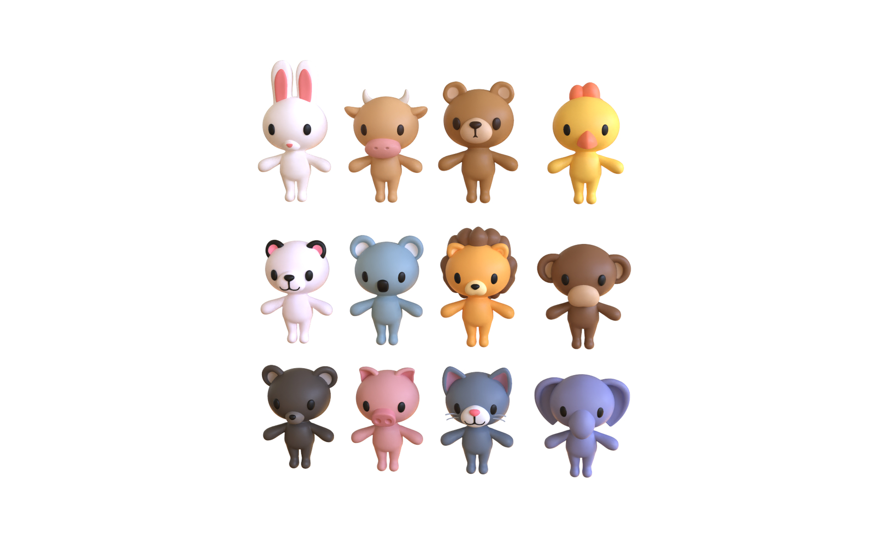 3D Adorable Animal Character Pack 01 - TurboSquid 2303528