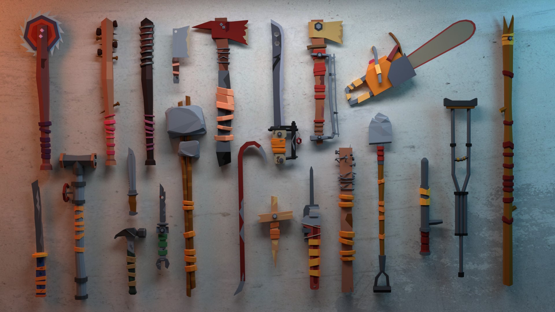 3D Lowpoly Post Apocalyptic Weapons Pack Of 22 3D - TurboSquid 2281801