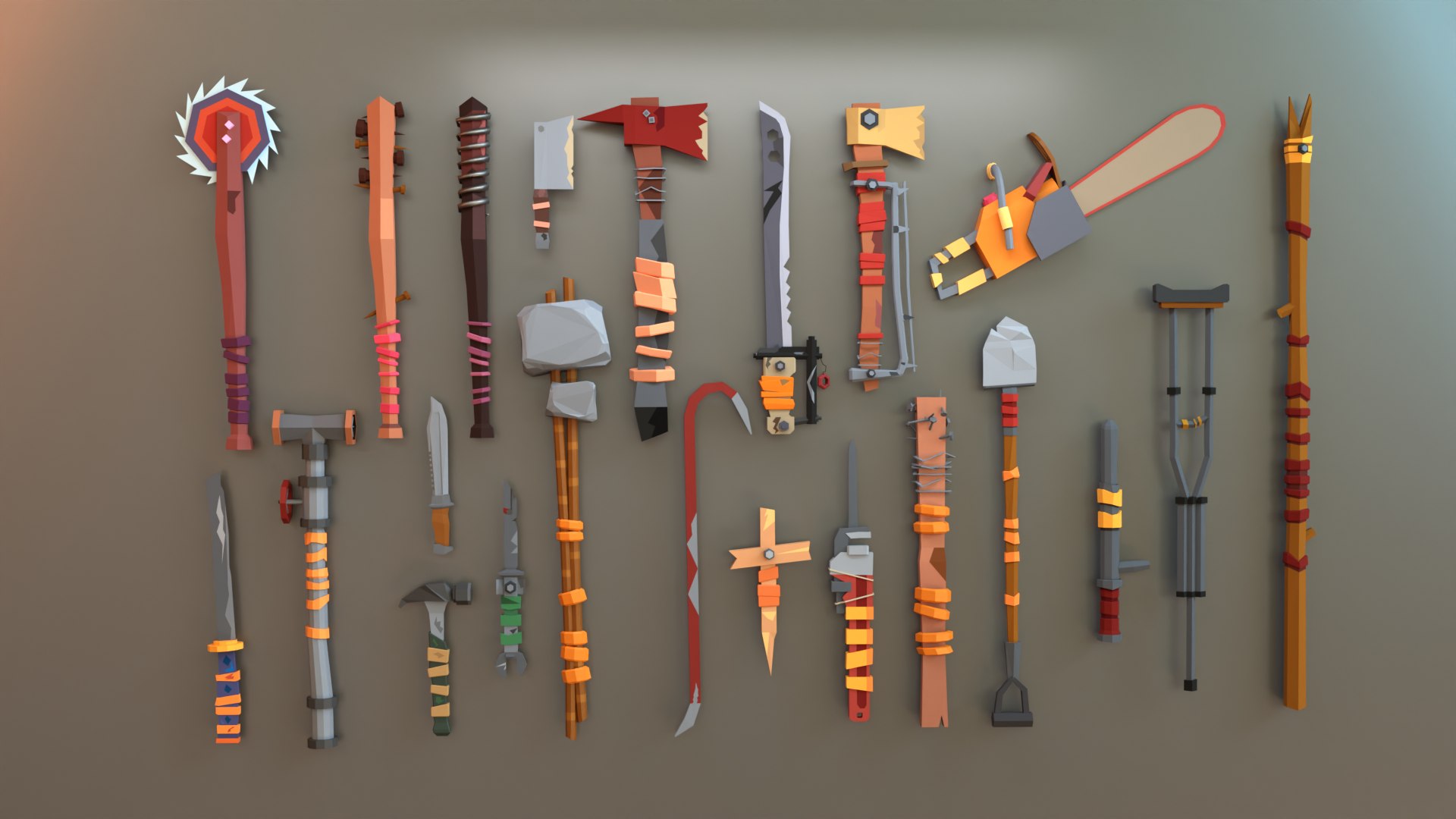 3D Lowpoly Post Apocalyptic Weapons Pack Of 22 3D - TurboSquid 2281801