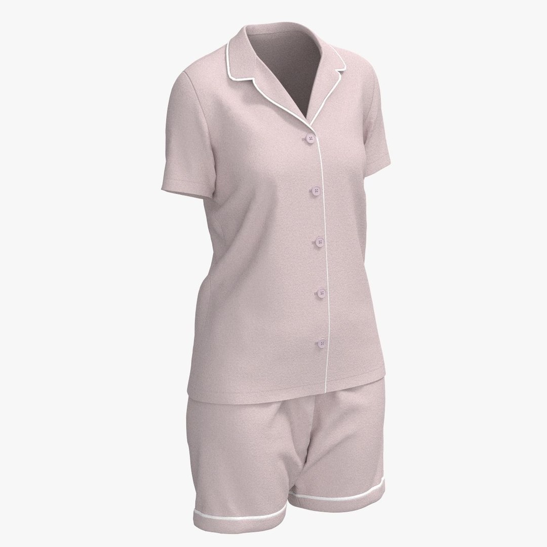 Women Short Sleeve Pajama Outfit 3D Model - TurboSquid 1983809