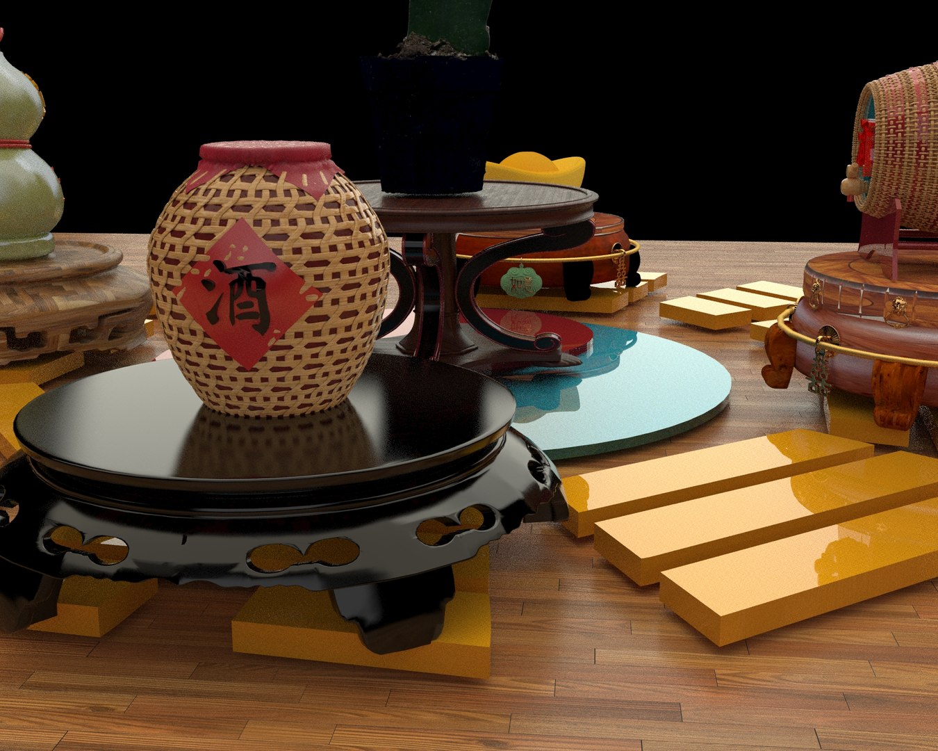 Chinese Display Stand With Cactus Model - TurboSquid 2223177