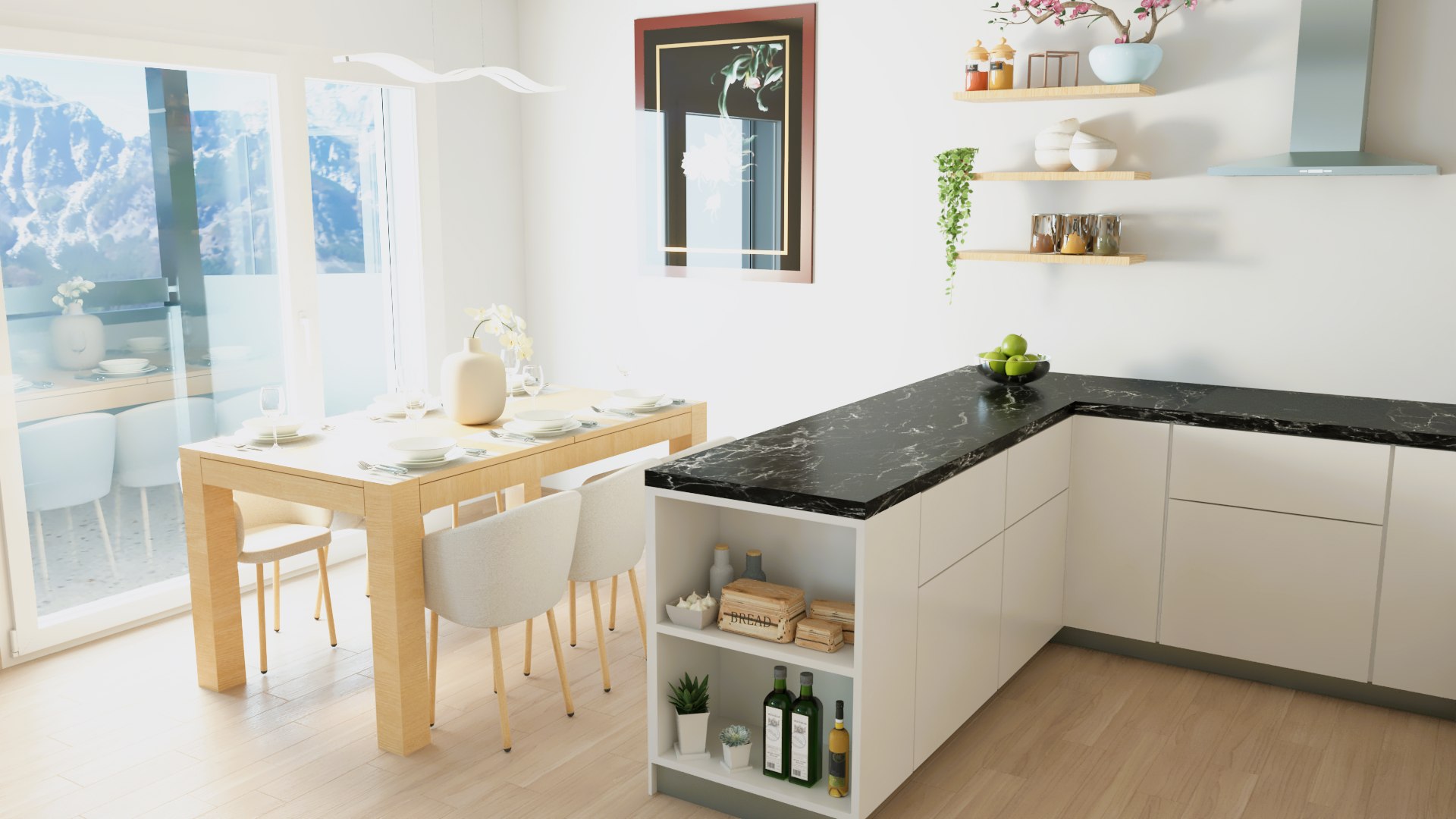 Decorated kitchen with dining table 3D model - TurboSquid 2061039