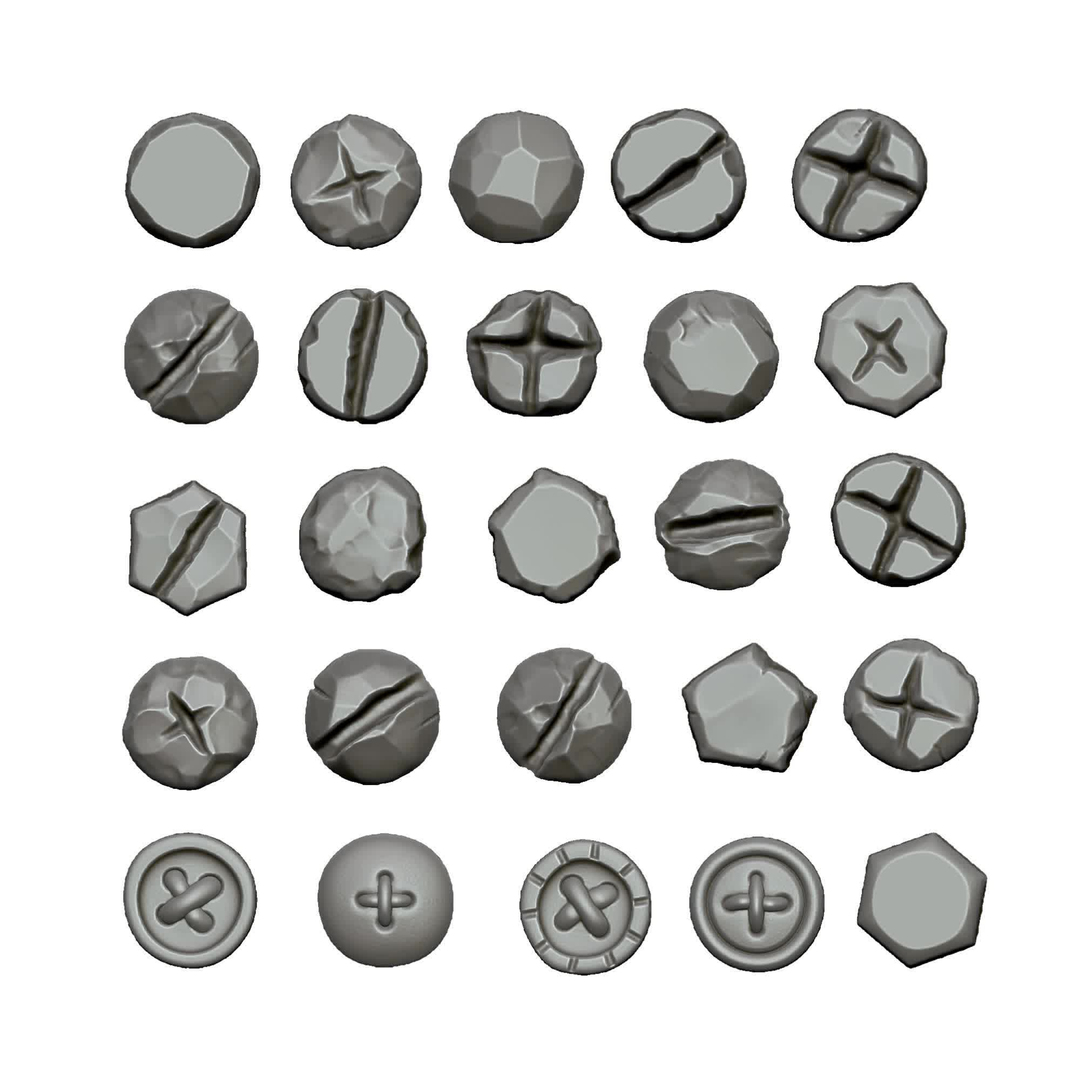 Stylised Bolts And Buttons - IMM And VDM Brushes - Zbrush 2021 3D Model ...