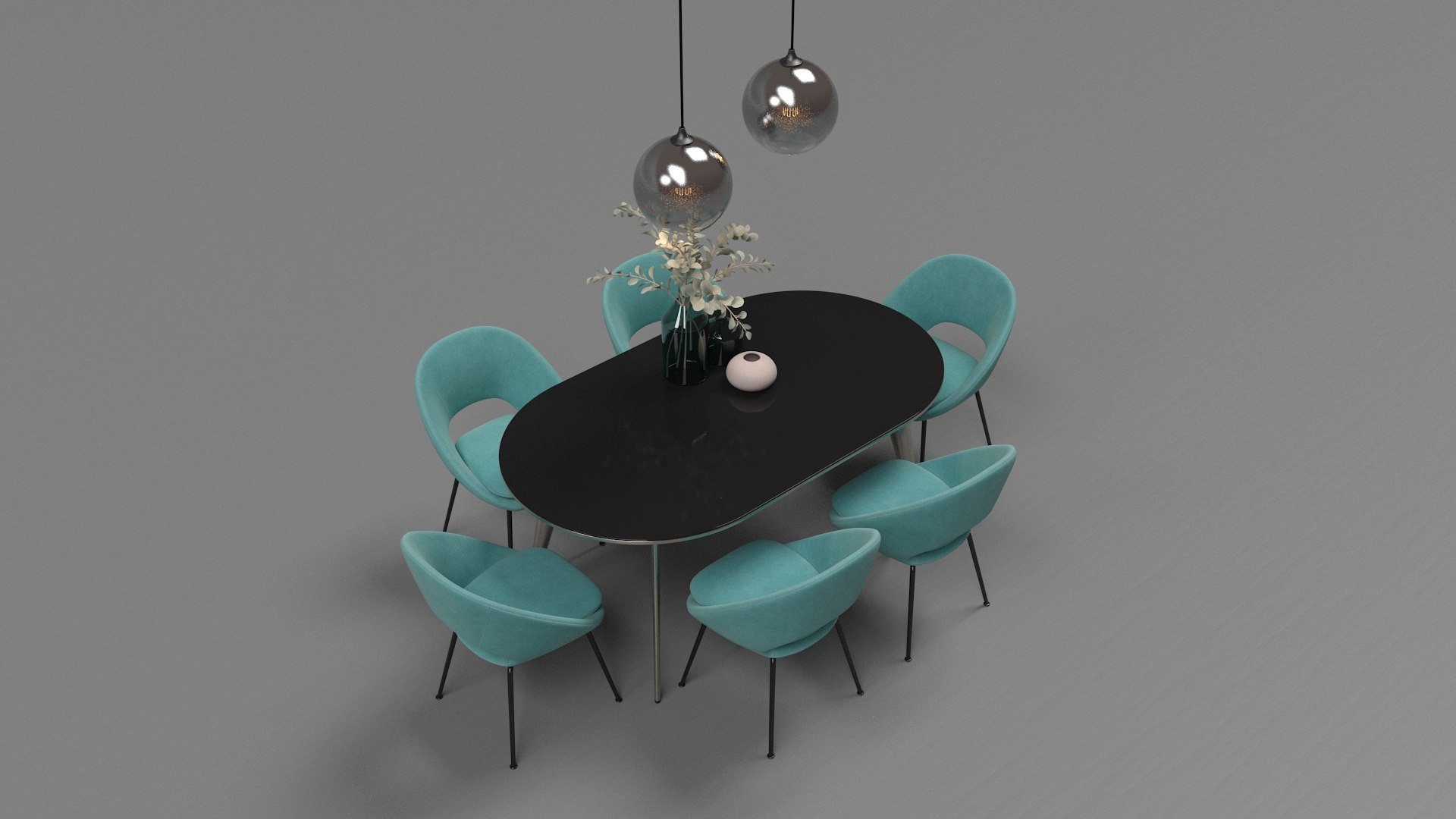WEST ELM Modern Dining Set Oval Table With Velvet Chairs 3D Model ...