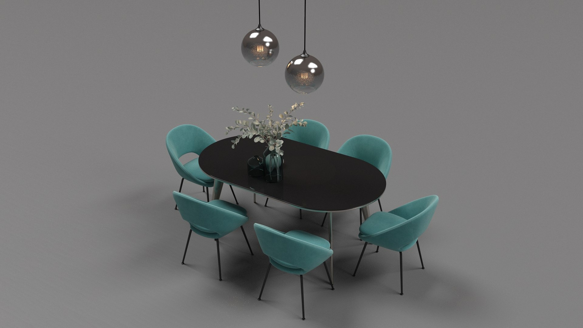 WEST ELM Modern Dining Set Oval Table With Velvet Chairs 3D Model ...