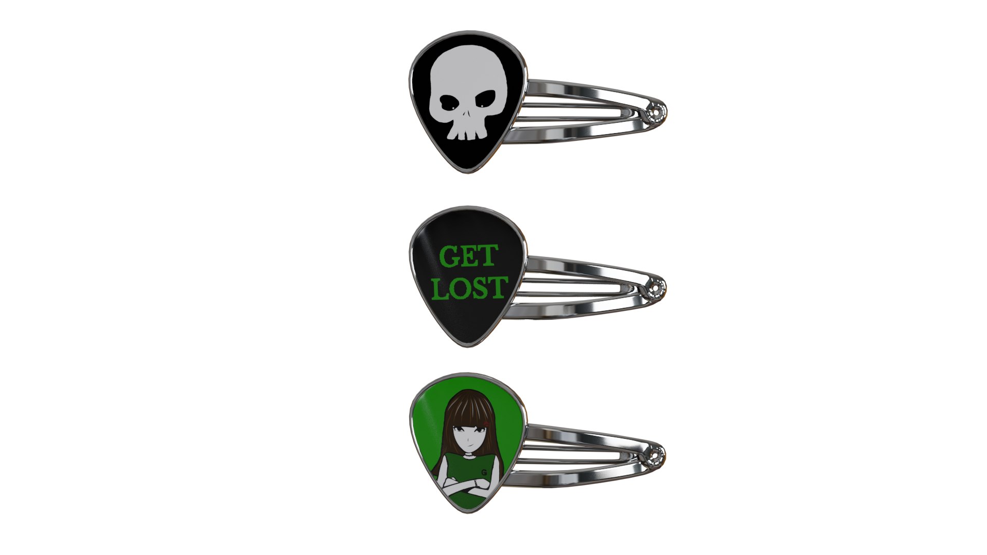 Hair snap clips green color girl 3 style v3 3D model - TurboSquid 1840694