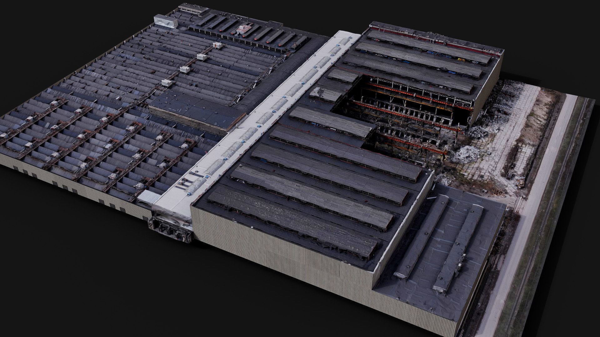 3D Model Warehouse Large Facility Damaged Building Roof Model Photogrammetry - TurboSquid 2352127