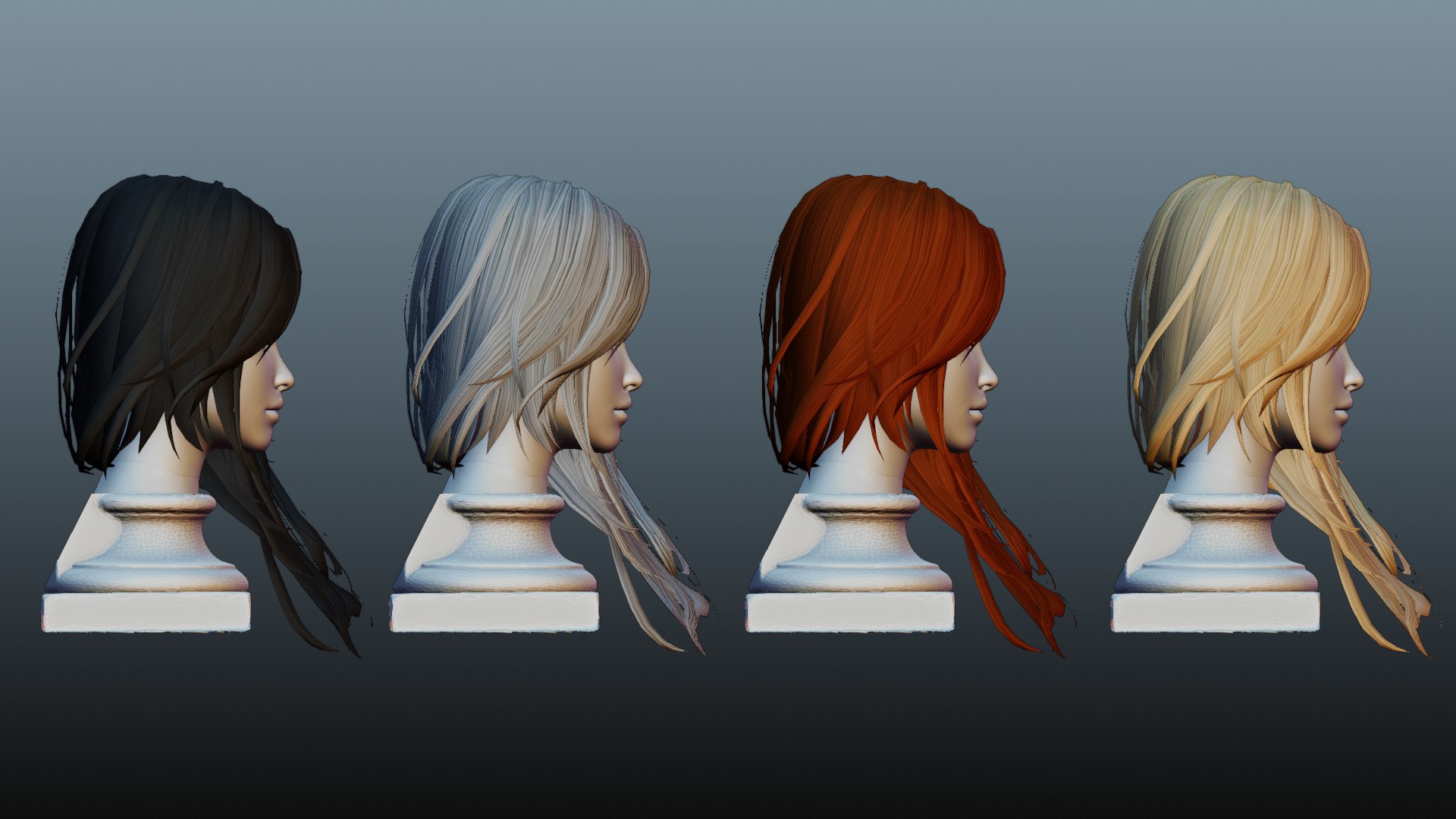 Female Hair 4 Colors 3D Model - TurboSquid 2204104