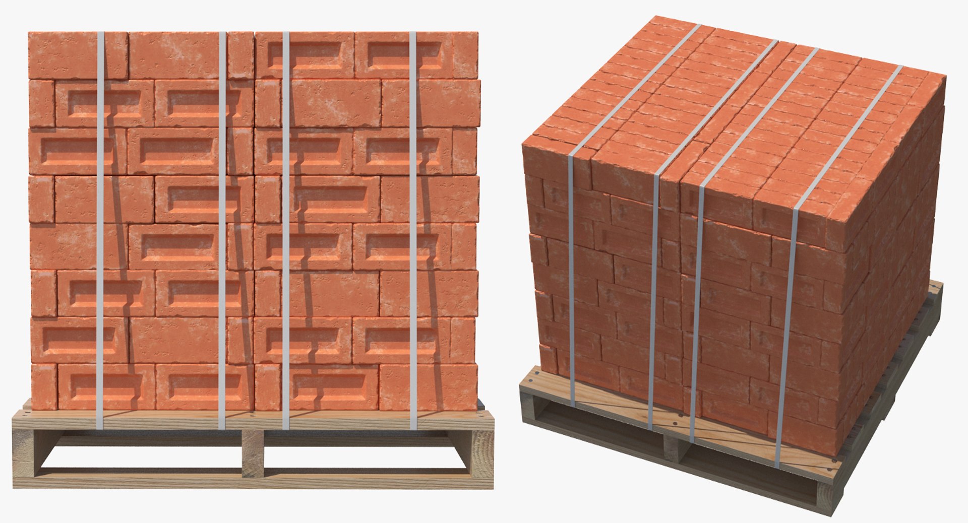 3D Red Bricks Stacked Wooden Pallet - TurboSquid 1330106