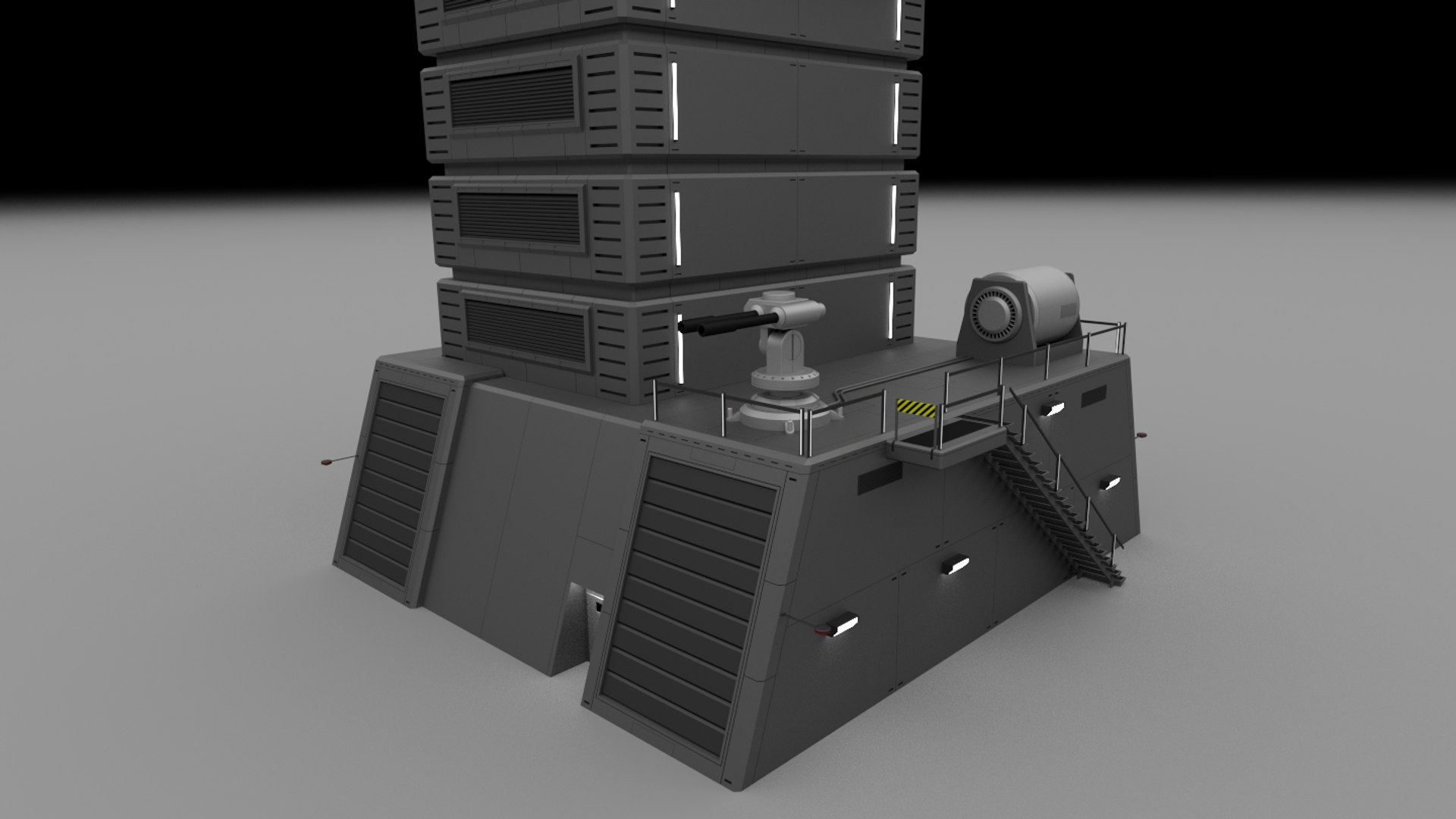 obj futuristic military defense tower building