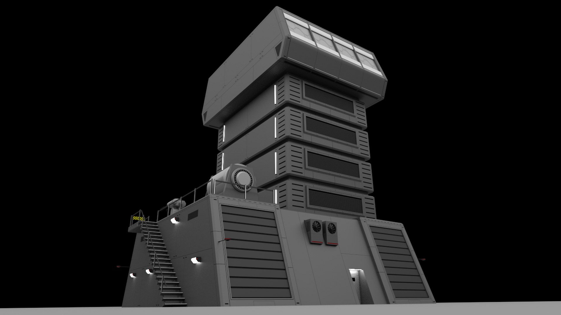 obj futuristic military defense tower building
