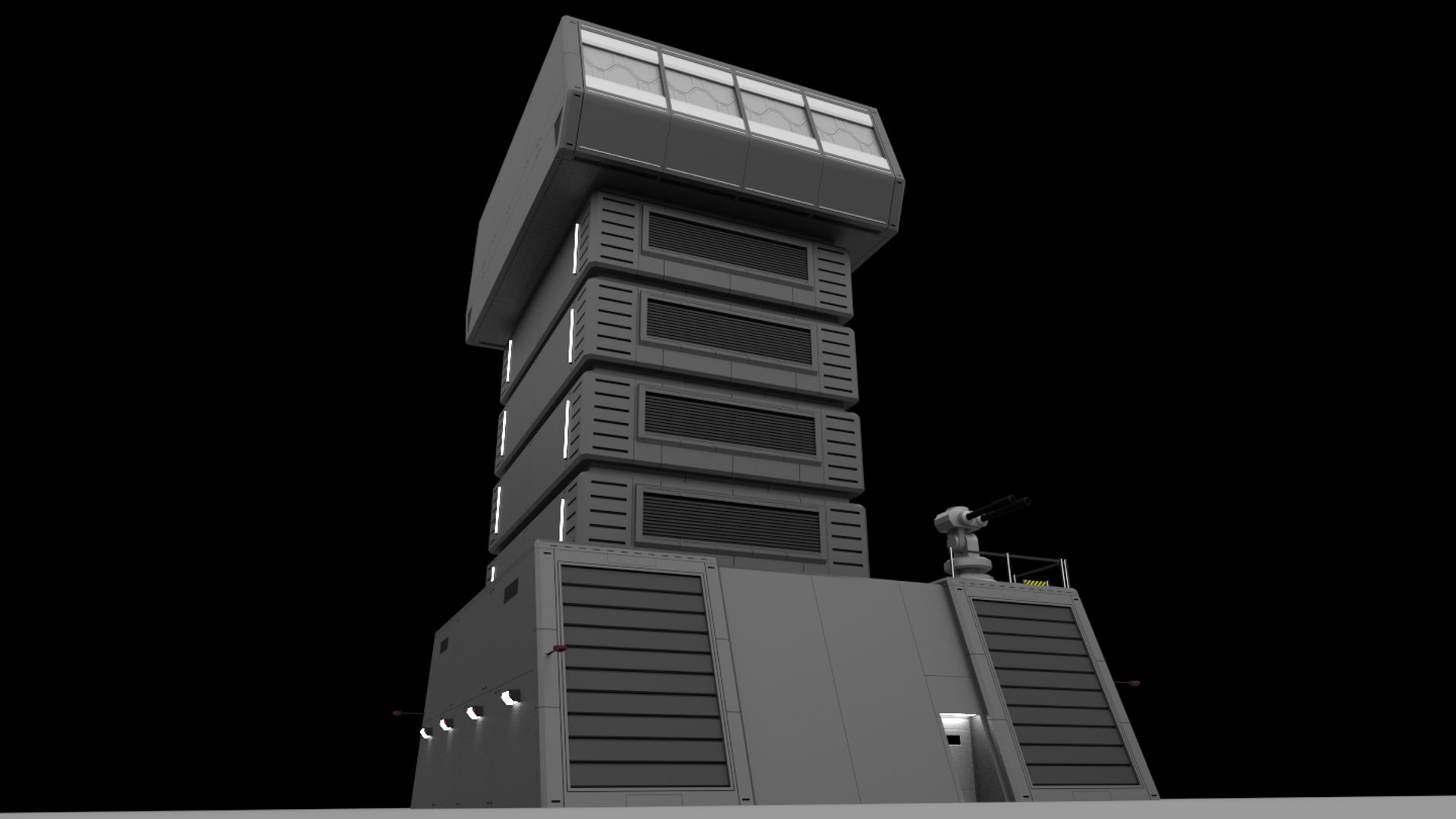 obj futuristic military defense tower building