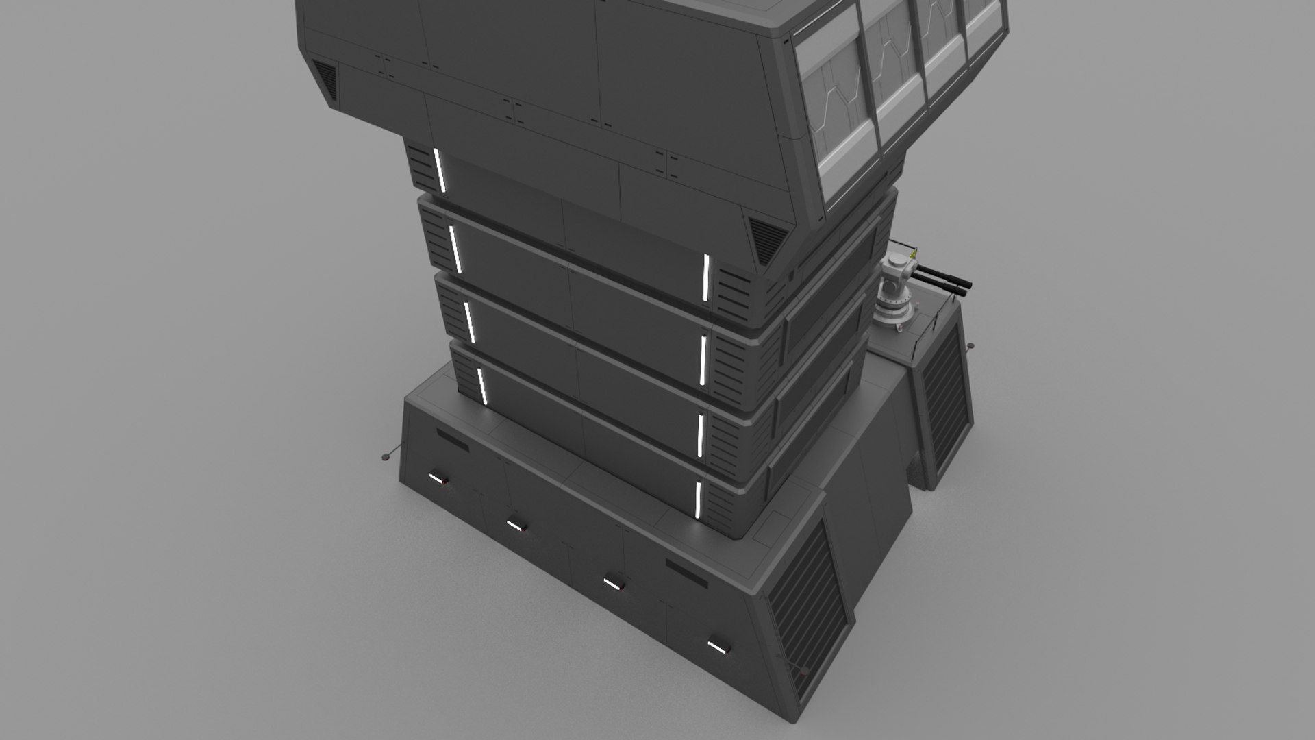 obj futuristic military defense tower building