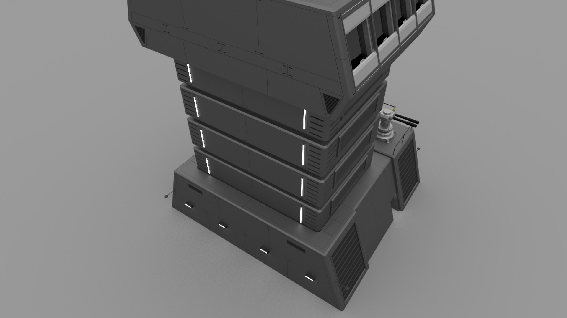 obj futuristic military defense tower building