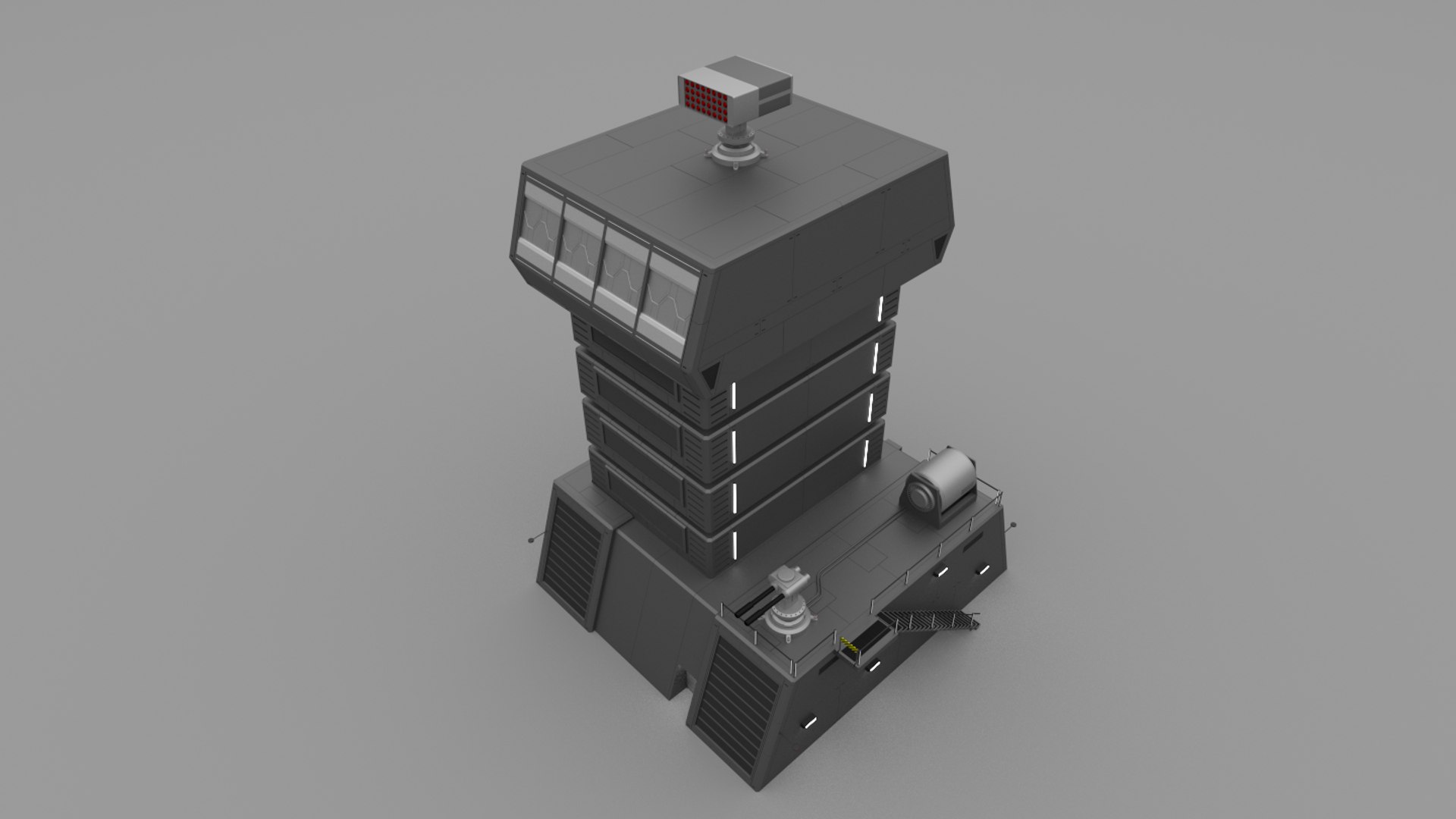 obj futuristic military defense tower building