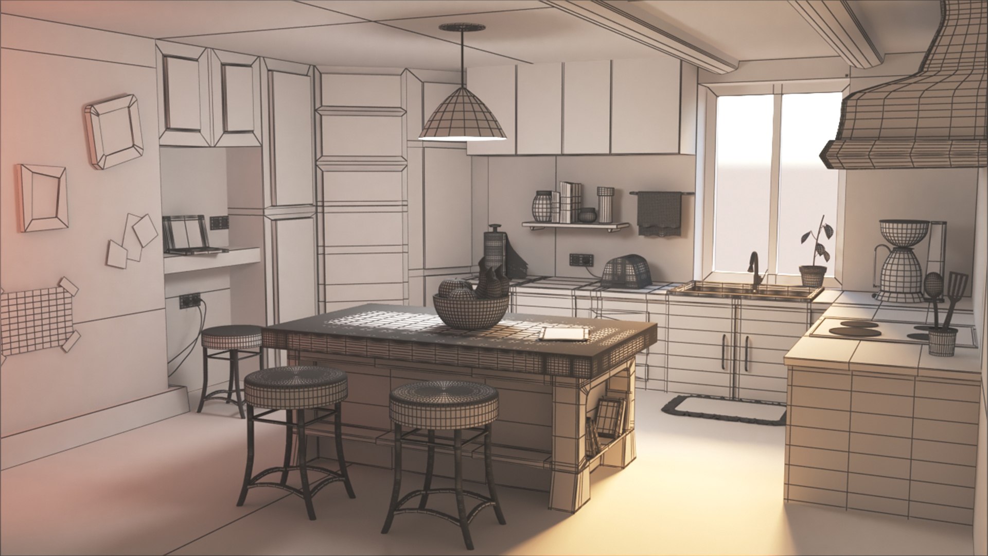 3D 3d Kitchen Model - TurboSquid 1728044