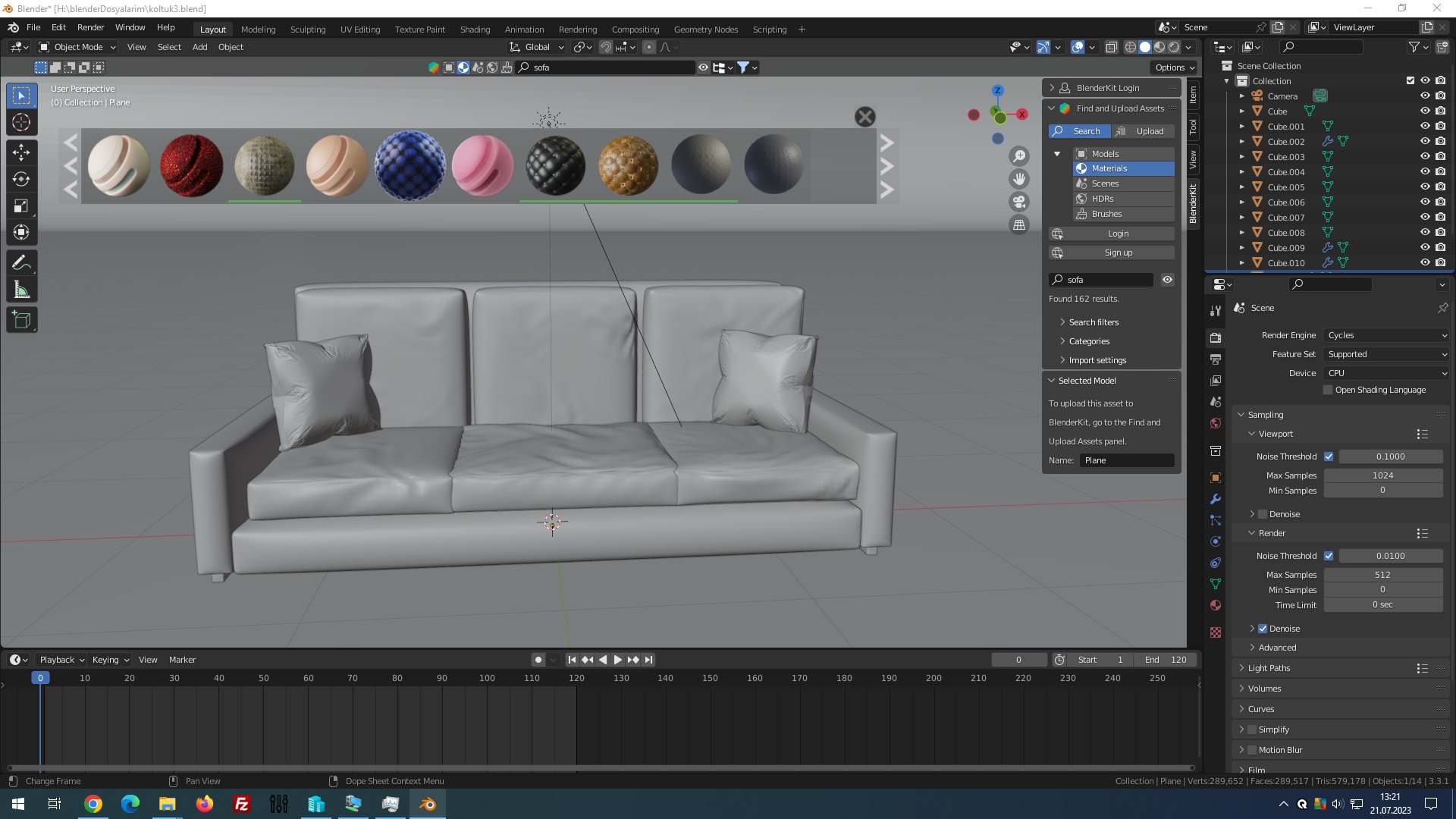 3D SOFA 3D MODEL BLENDER - 3D Model furnishings seating sofa leather ...