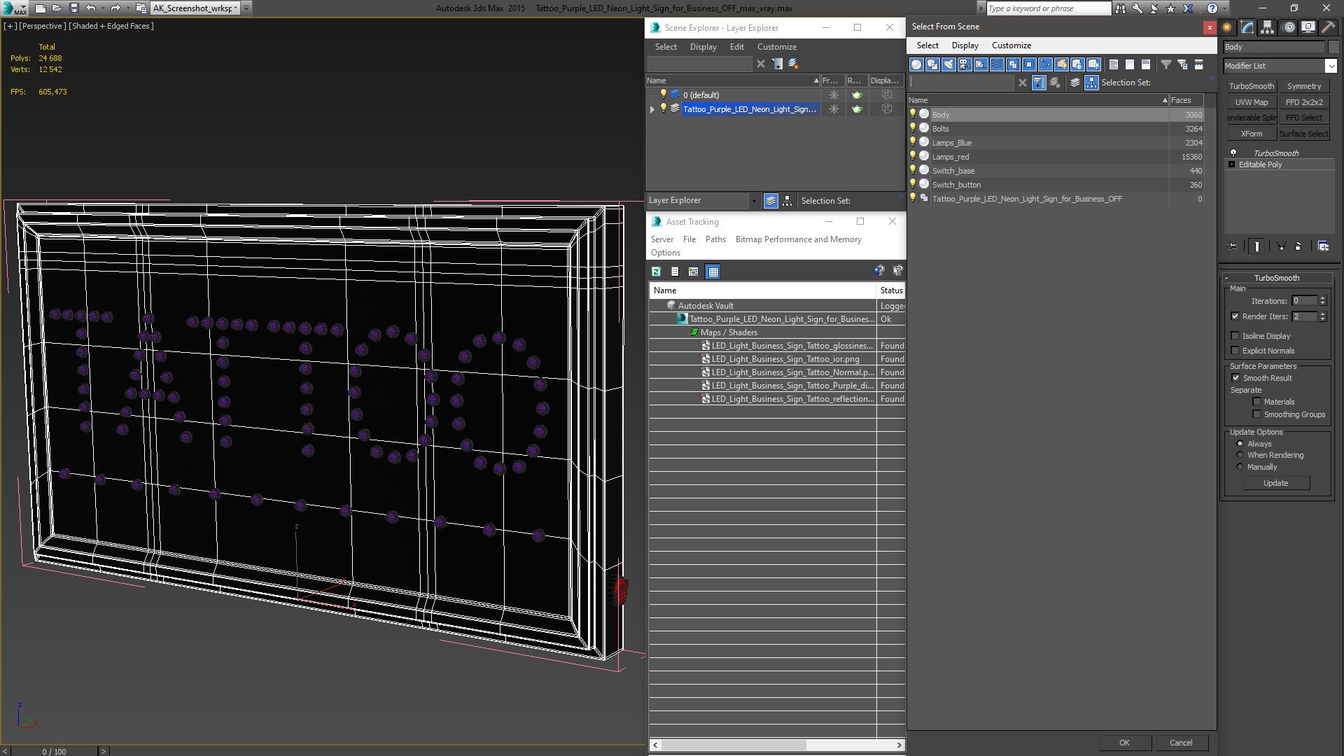 3D model Tattoo Purple LED Neon Light Sign for Business OFF ...