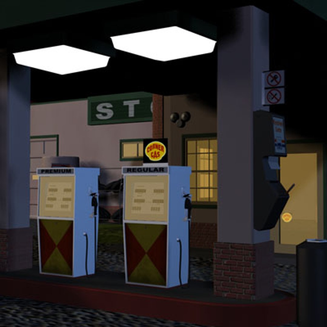 3d Corner Gas Station Road Sign