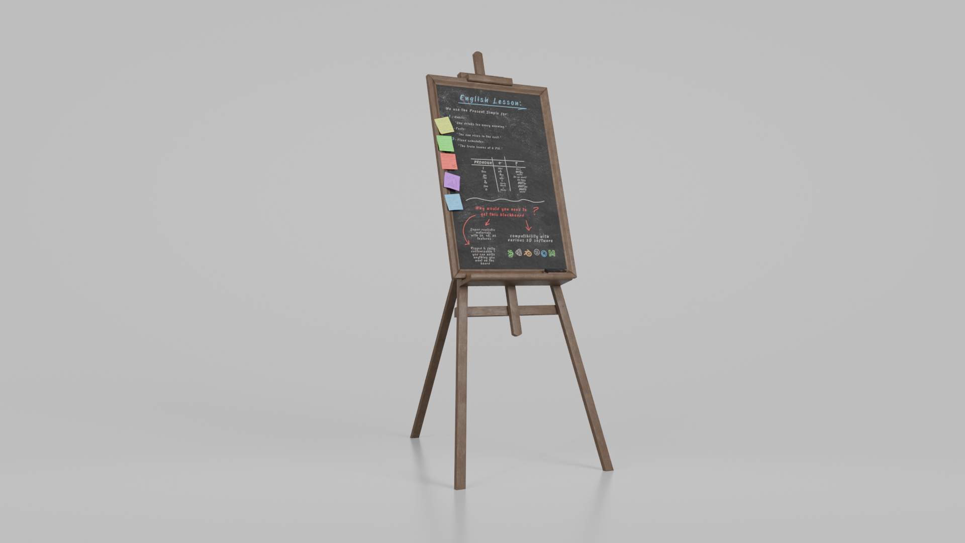 3D Model Customizable Wooden Blackboard With Stand - Tall Writing Board ...