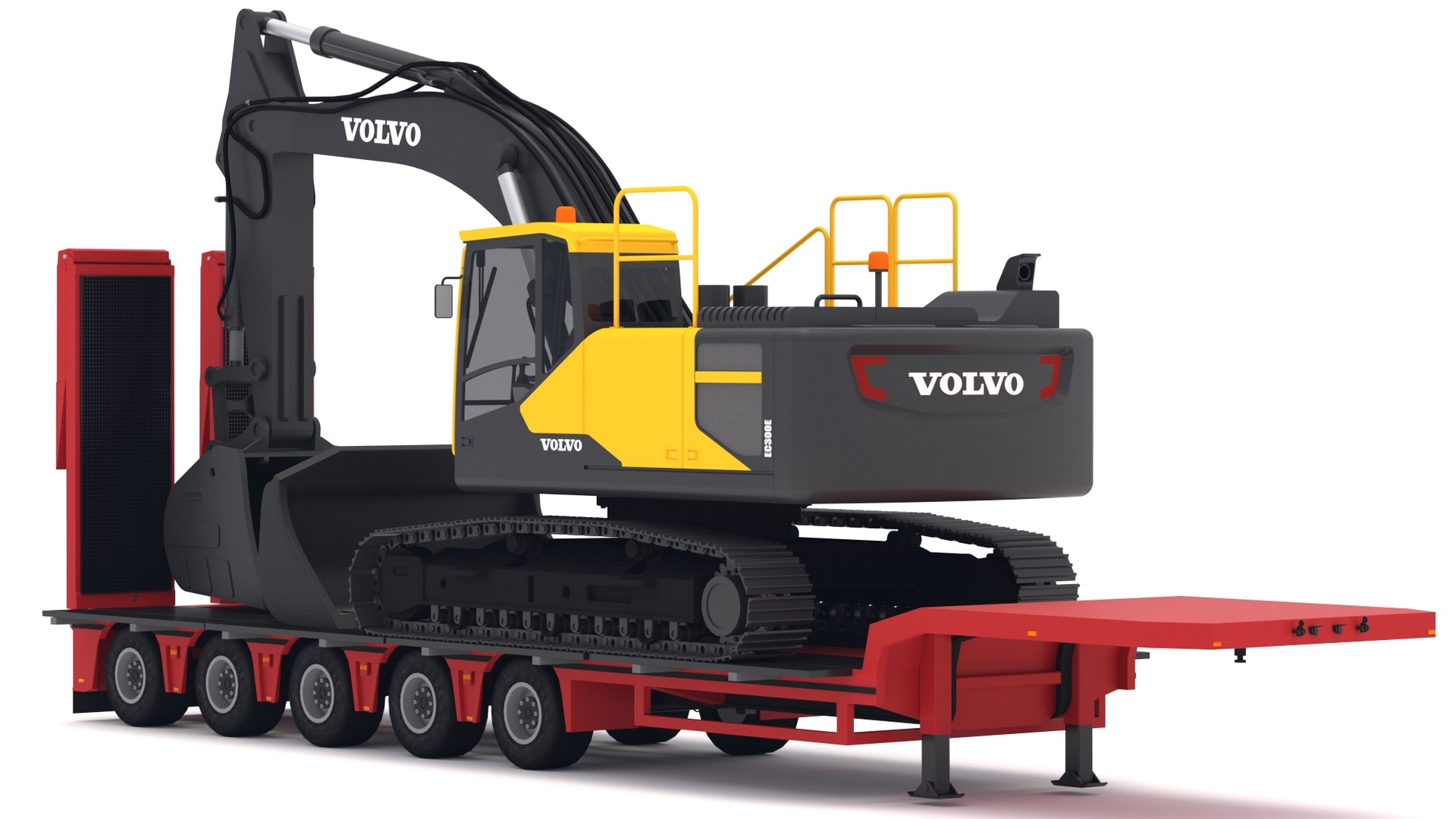 3D model Lowboy Trailer with Excavator Volvo EC300E - TurboSquid 1972922
