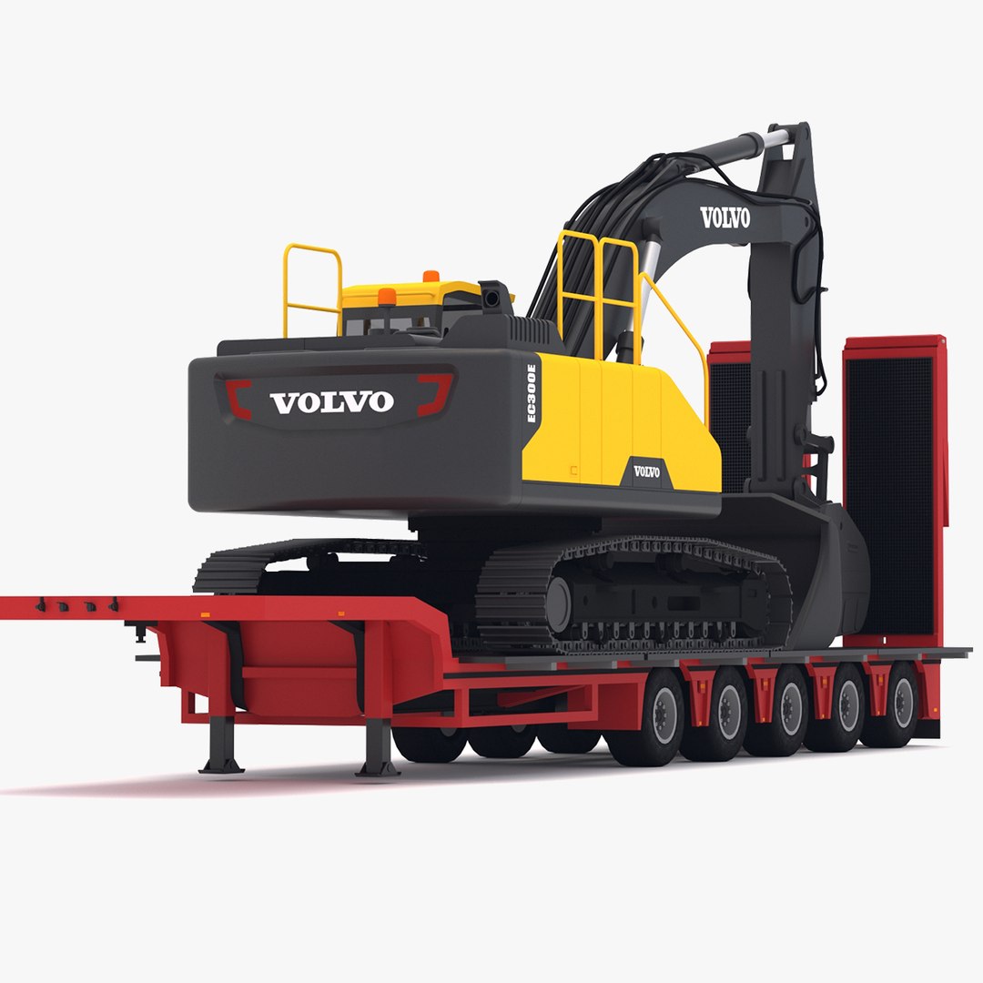 3D model Lowboy Trailer with Excavator Volvo EC300E - TurboSquid 1972922