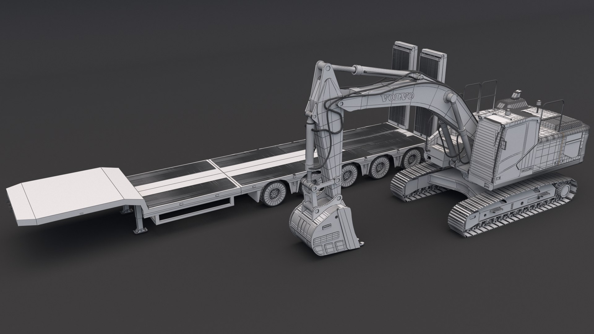 3D model Lowboy Trailer with Excavator Volvo EC300E - TurboSquid 1972922
