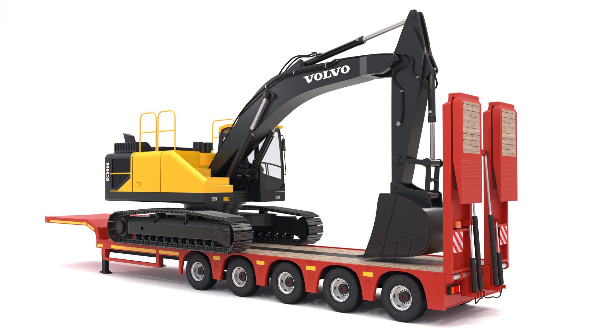 3D Model Lowboy Trailer With Excavator Volvo EC300E - TurboSquid 1972922