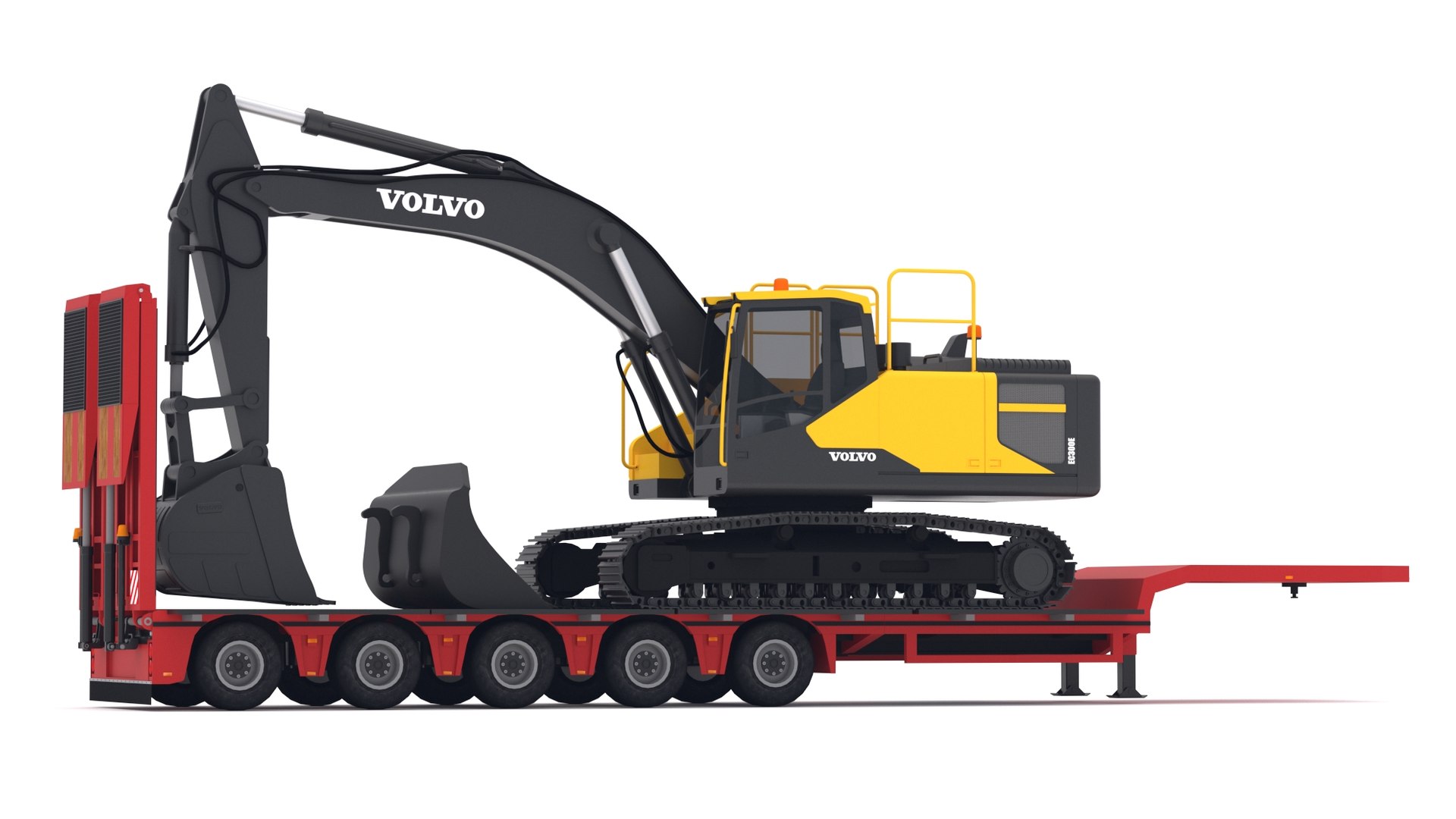 3D model Lowboy Trailer with Excavator Volvo EC300E - TurboSquid 1972922
