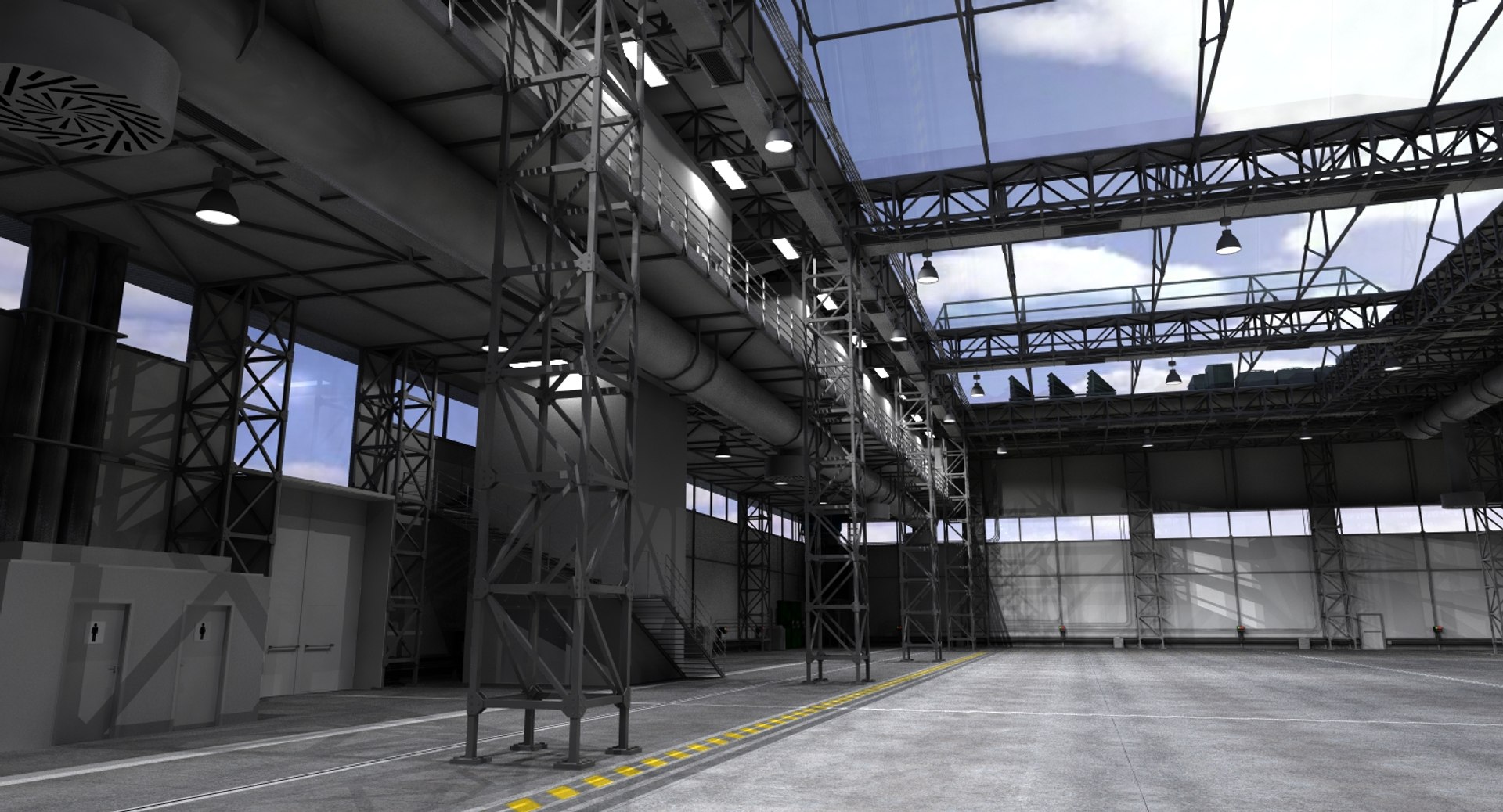 3d industrial building warehouse