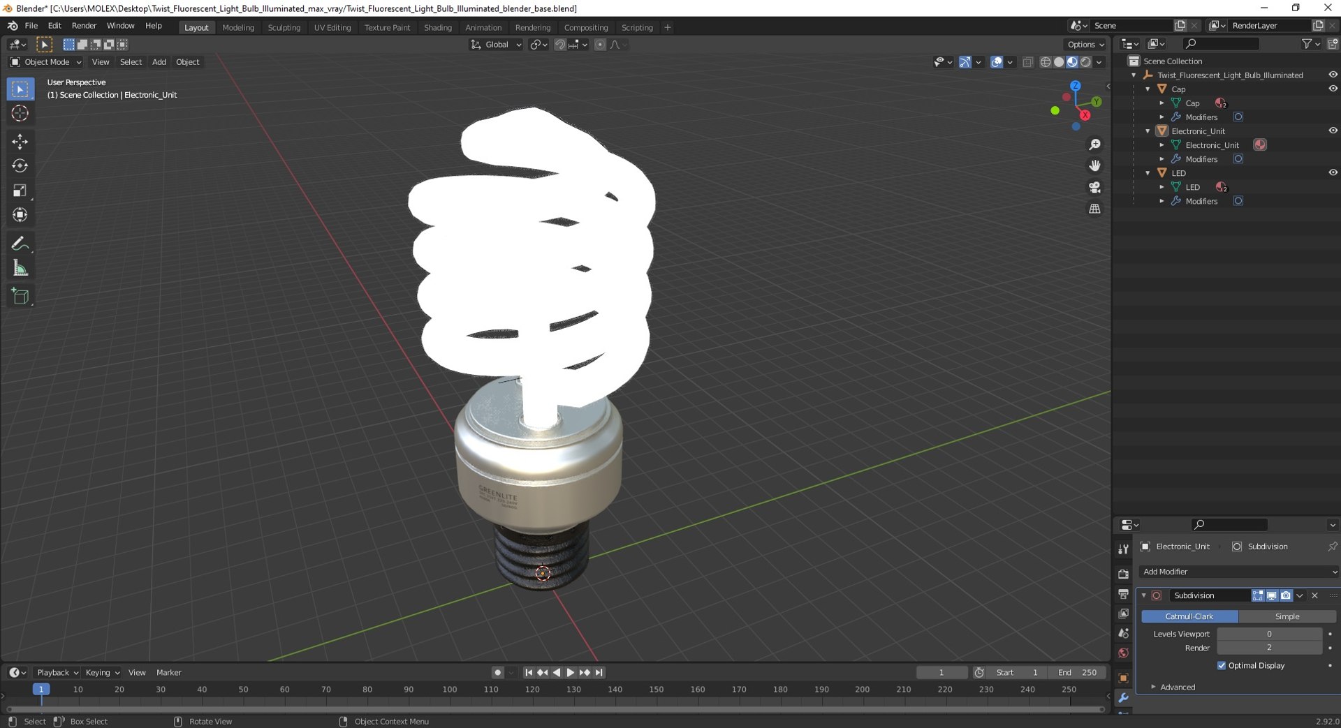 3D Twist Fluorescent Light Bulb Illuminated - TurboSquid 2146936