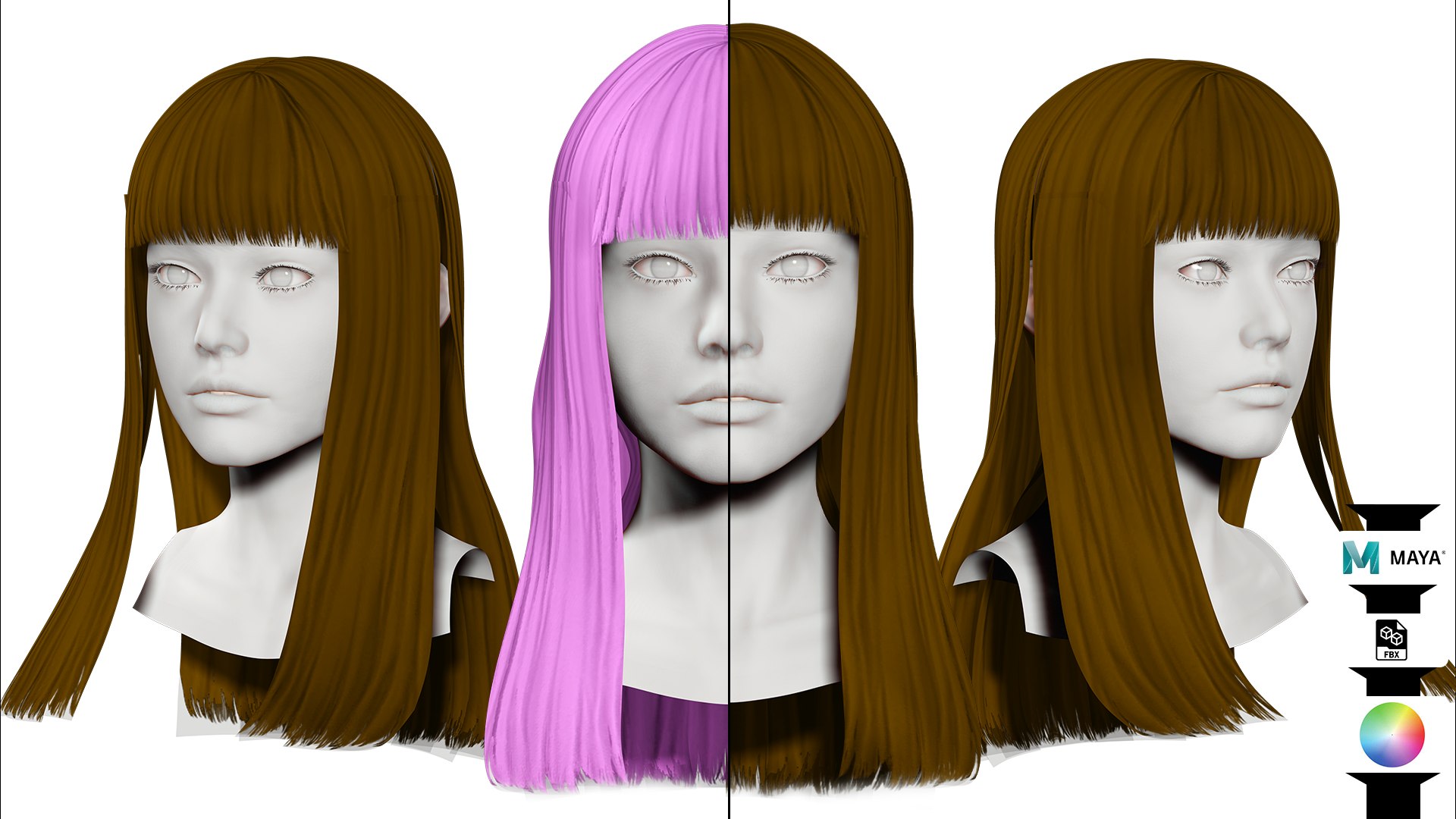 3D Medium Straight Hair - TurboSquid 2225815