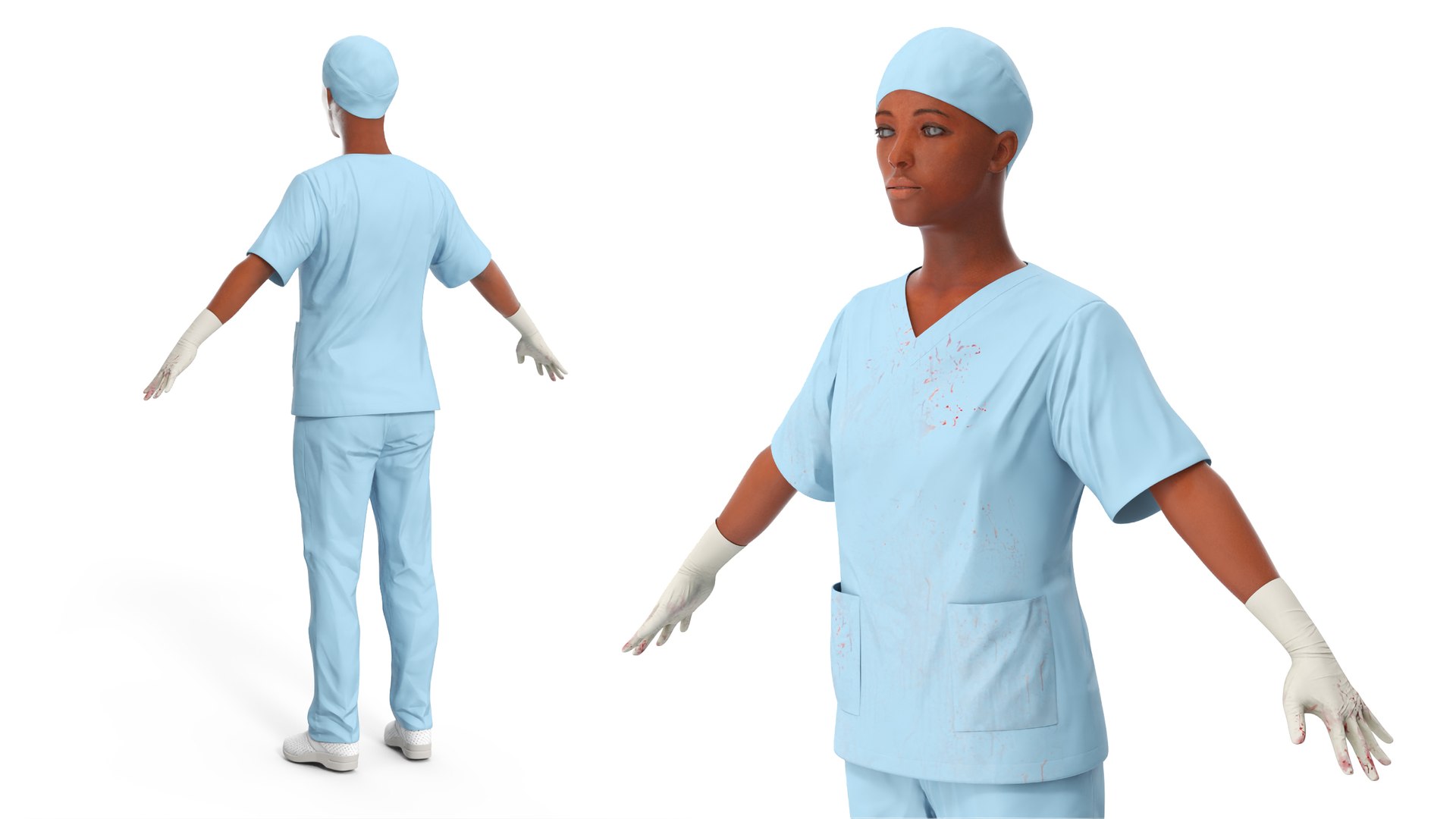 Female Medical Professional In Scrubs With Bloodstains Rigged Fur 3D ...