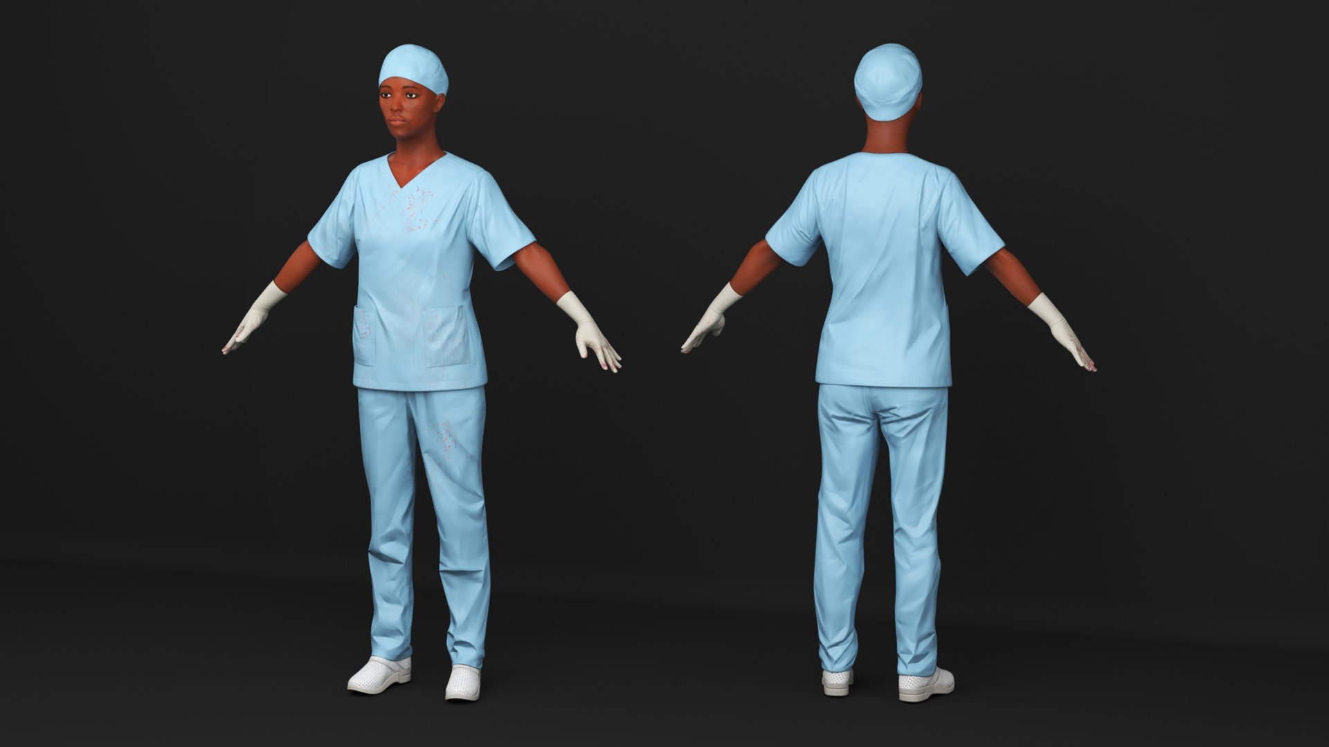 Female Medical Professional In Scrubs With Bloodstains Rigged Fur 3D ...