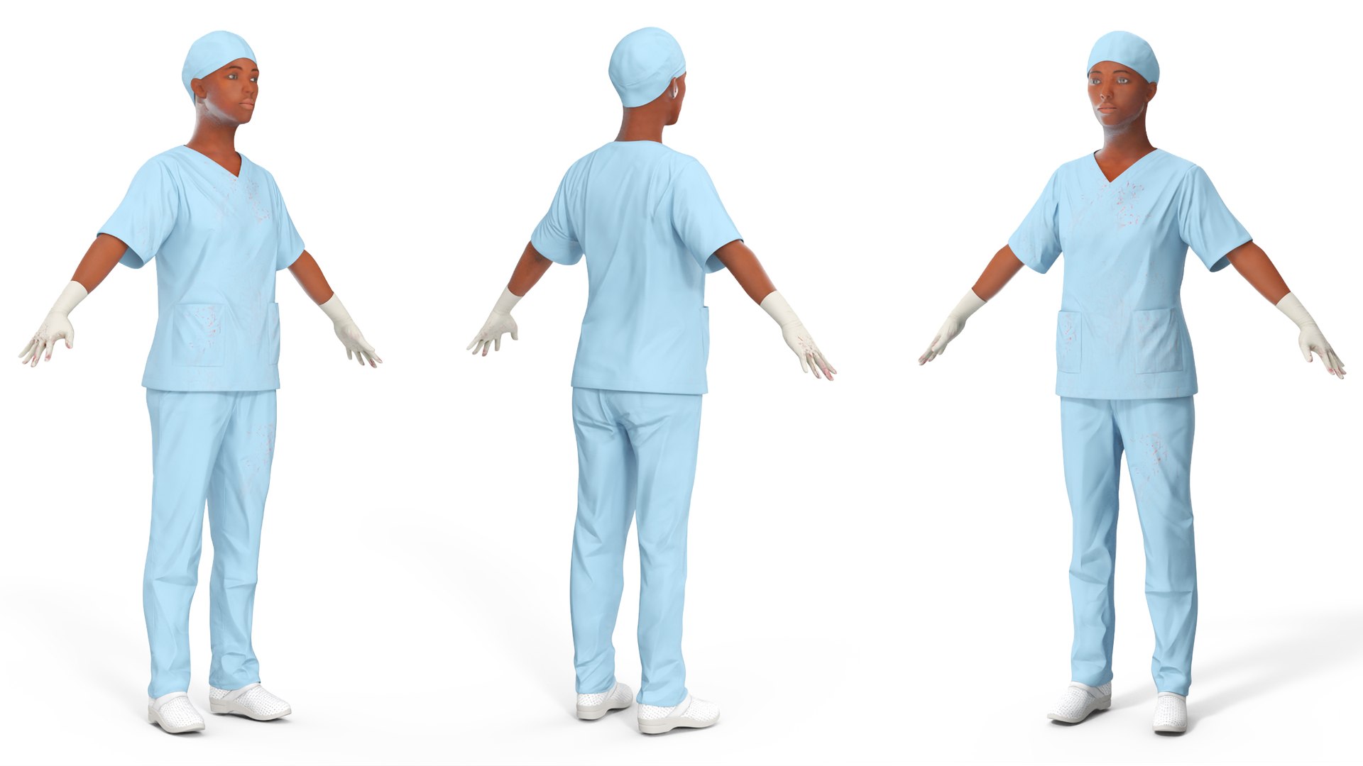 Female Medical Professional In Scrubs With Bloodstains Rigged Fur 3D ...