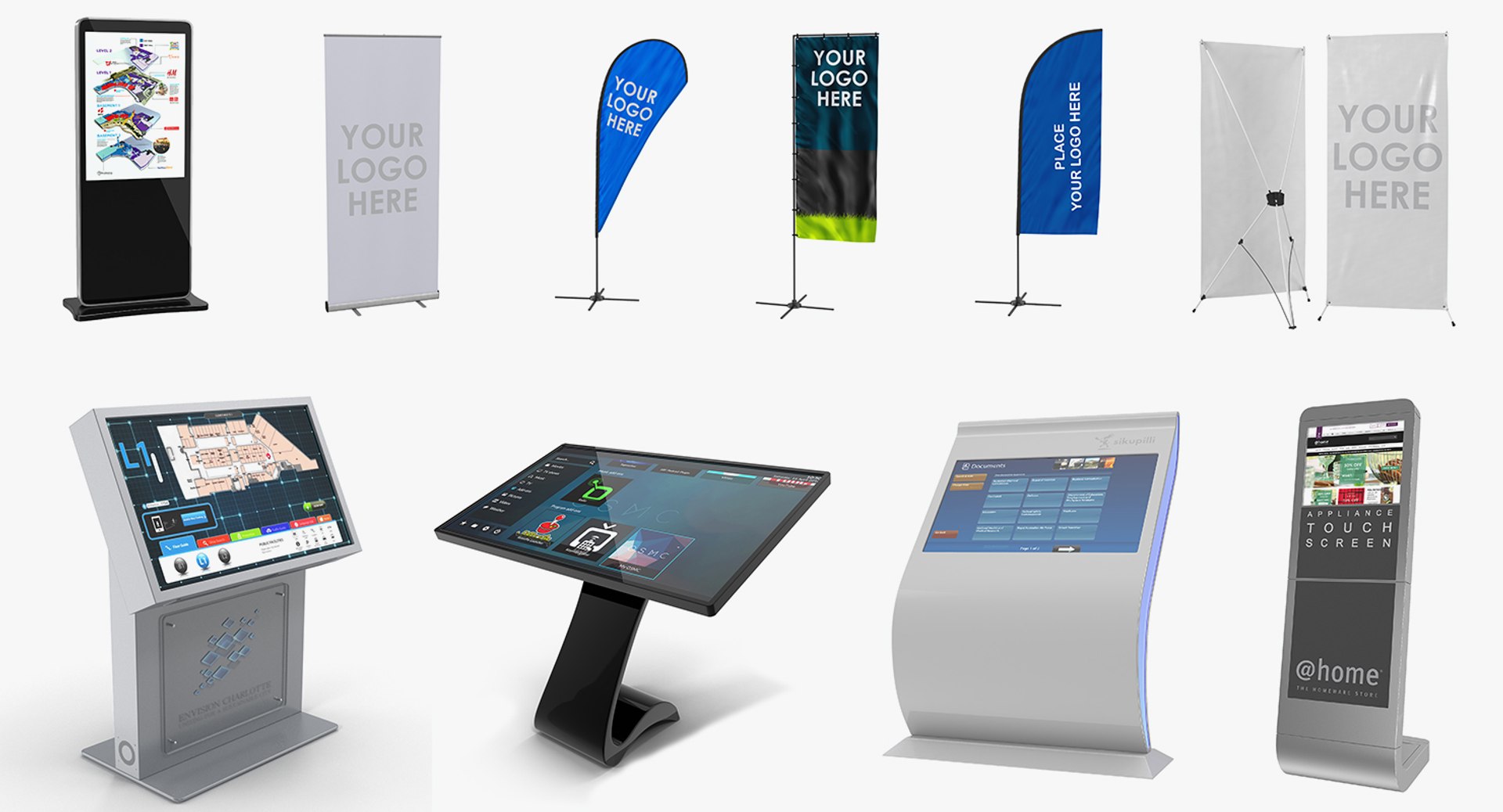 3D electronic kiosks banner stands model - TurboSquid 1301644