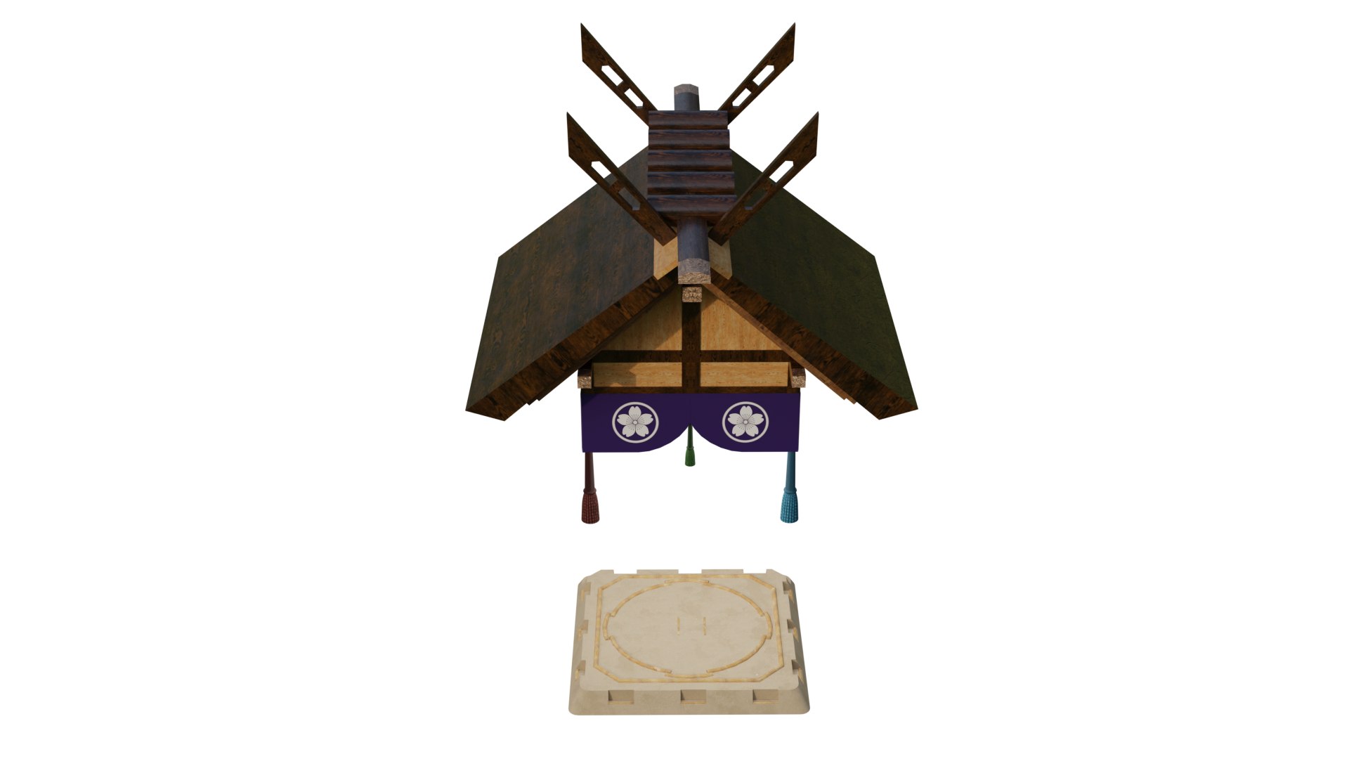3D Model Sumo Ring Dohyo With Traditional Roof - Japanese Sumo Arena ...