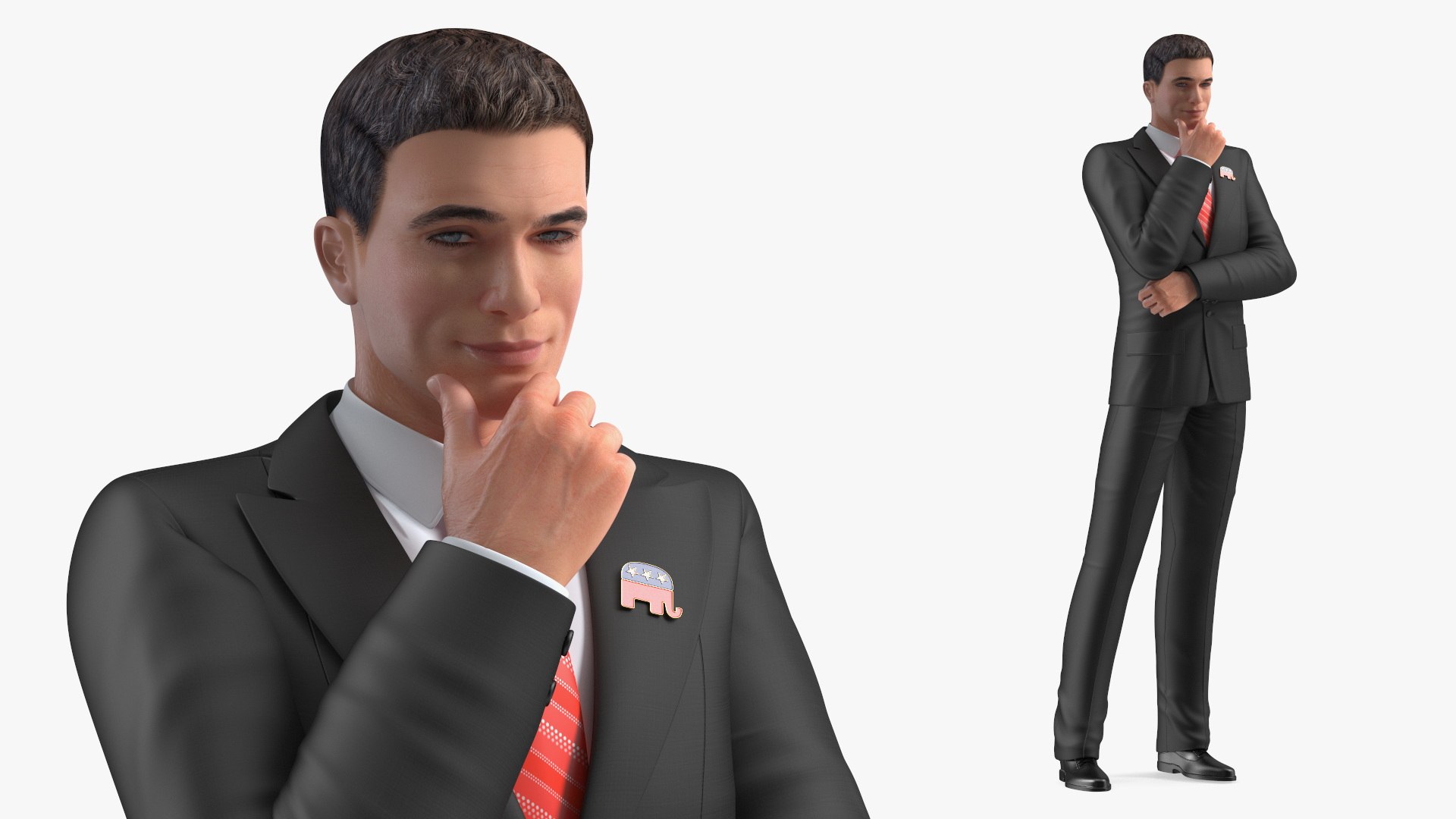 3D Republican Man Thinking Pose With Republican Badge Model ...