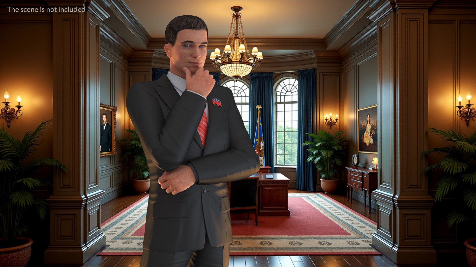 3D Republican Man Thinking Pose With Republican Badge Model ...