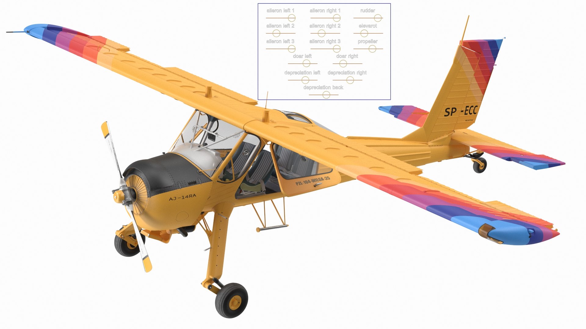3D Aircraft PZL 104 Wilga Yellow Rigged Model - TurboSquid 2195791
